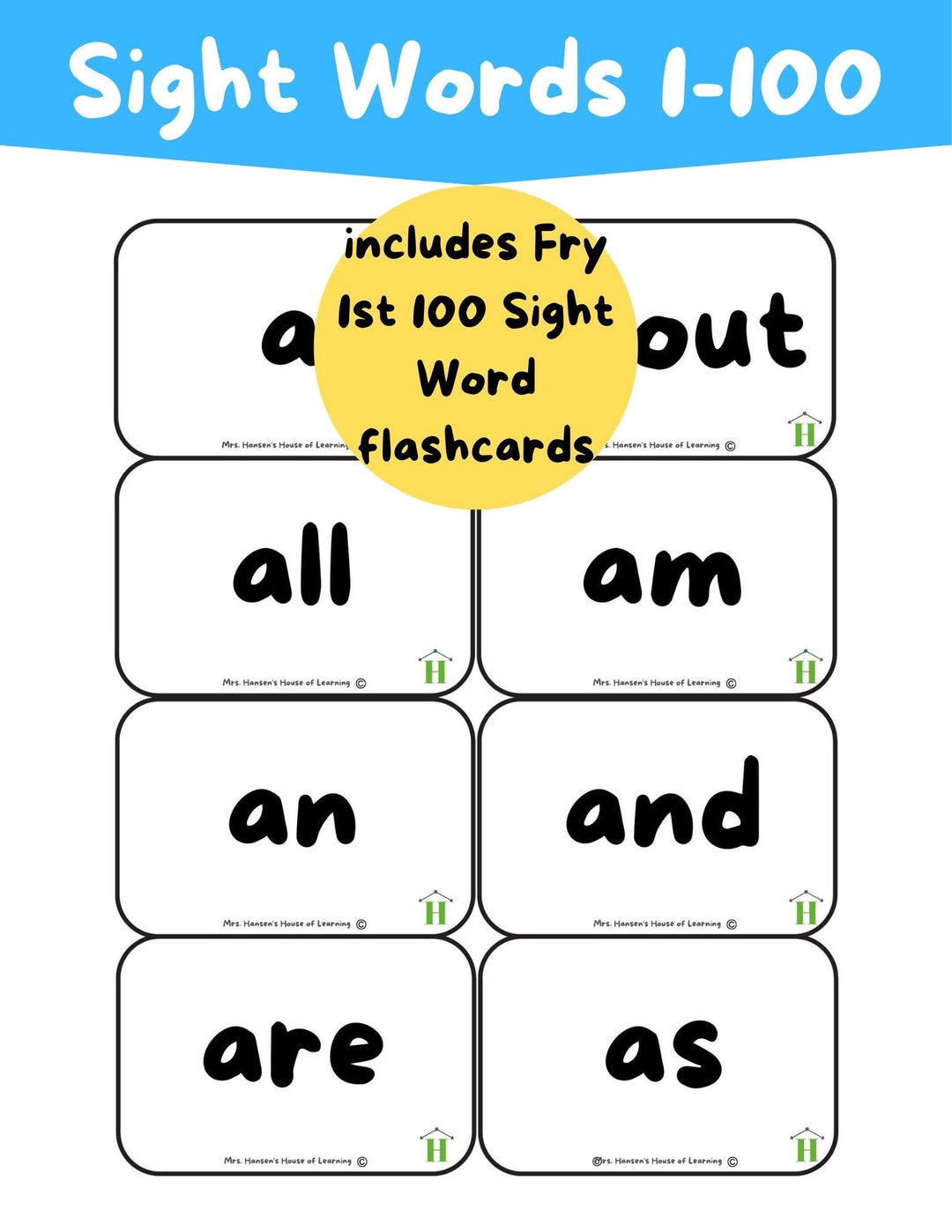 Fry Sight Word Flash Cards 1-100 - Etsy