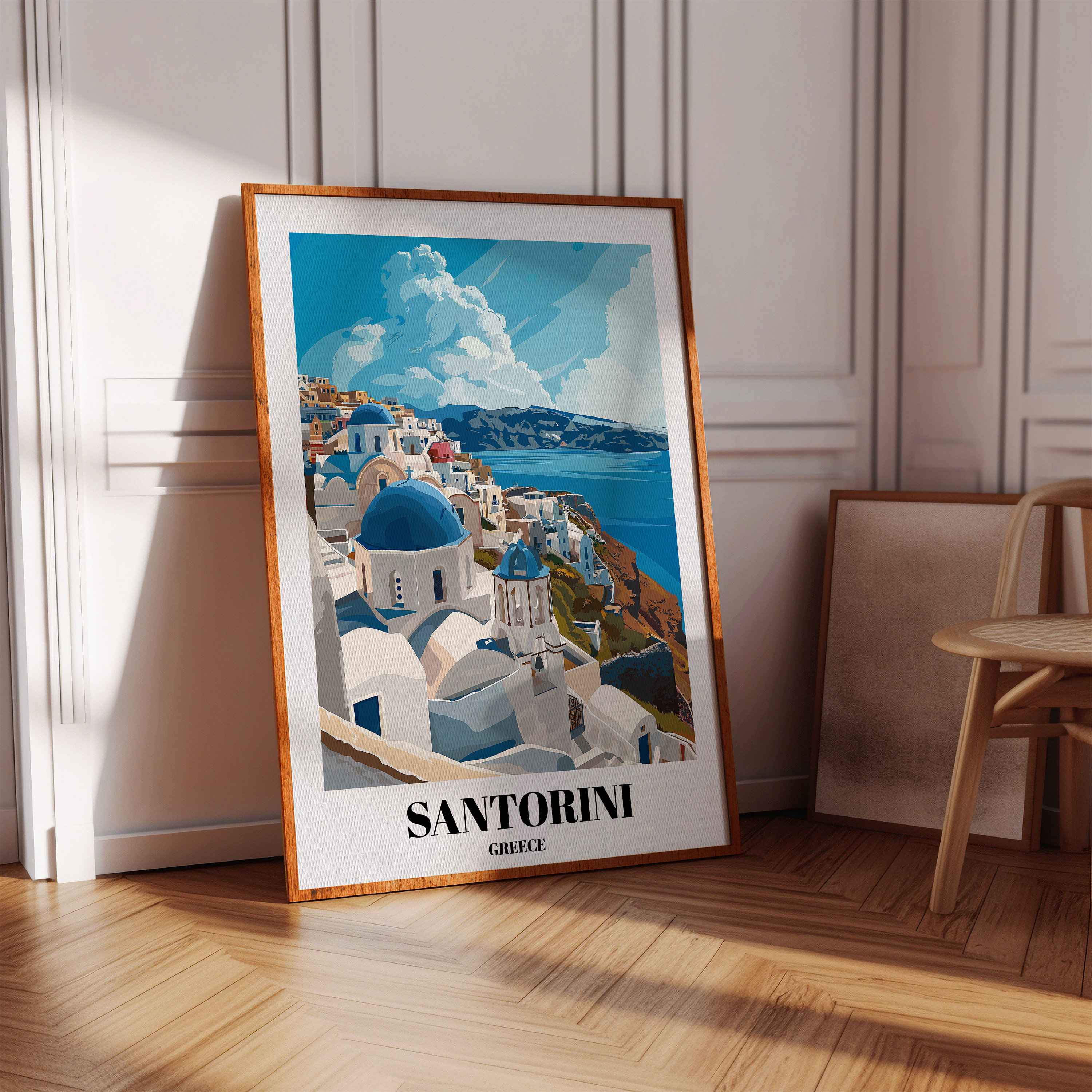 Santorini Wall Art - Santorini Poster - Santorini Print - Illustration ...