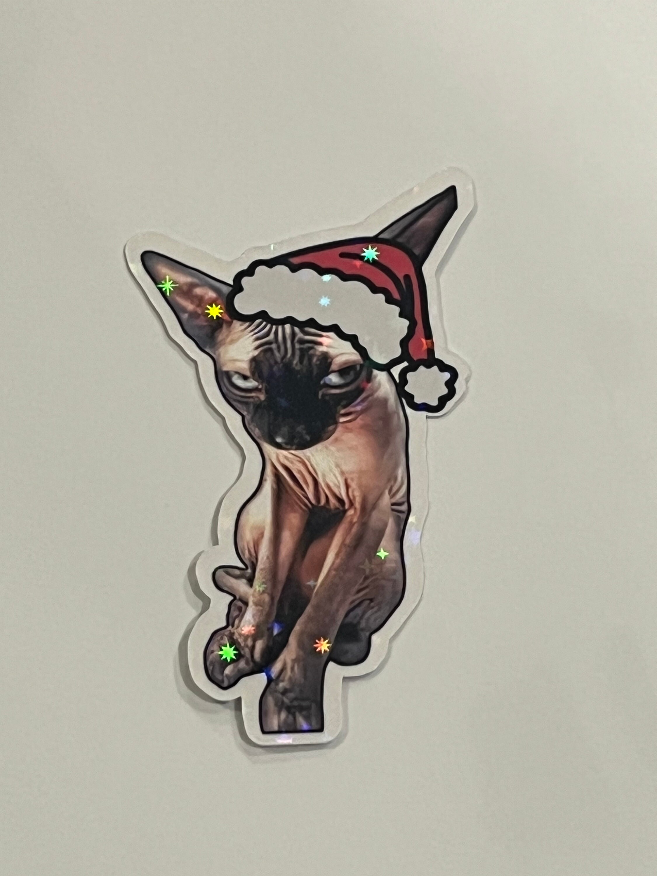 Sphynx Christmas Holiday Santa Cat Sticker Holographic Christmas Cat ...