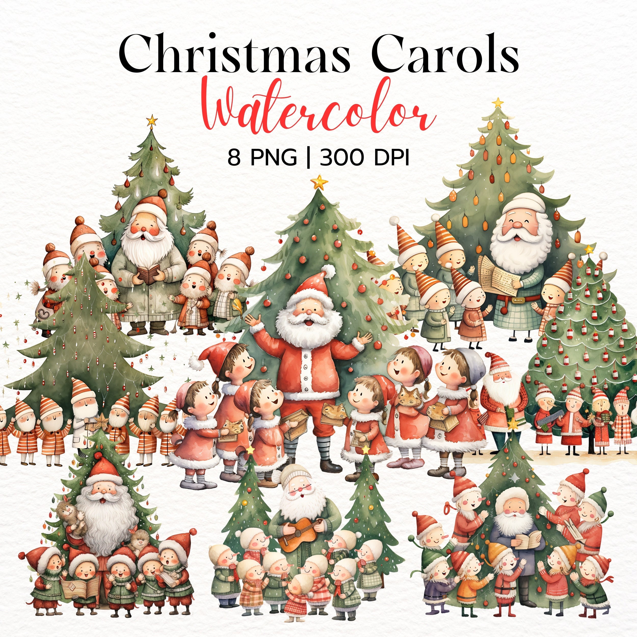 Christmas Carols Watercolor Clipart, Winter Clipart Bundle, Cozy ...