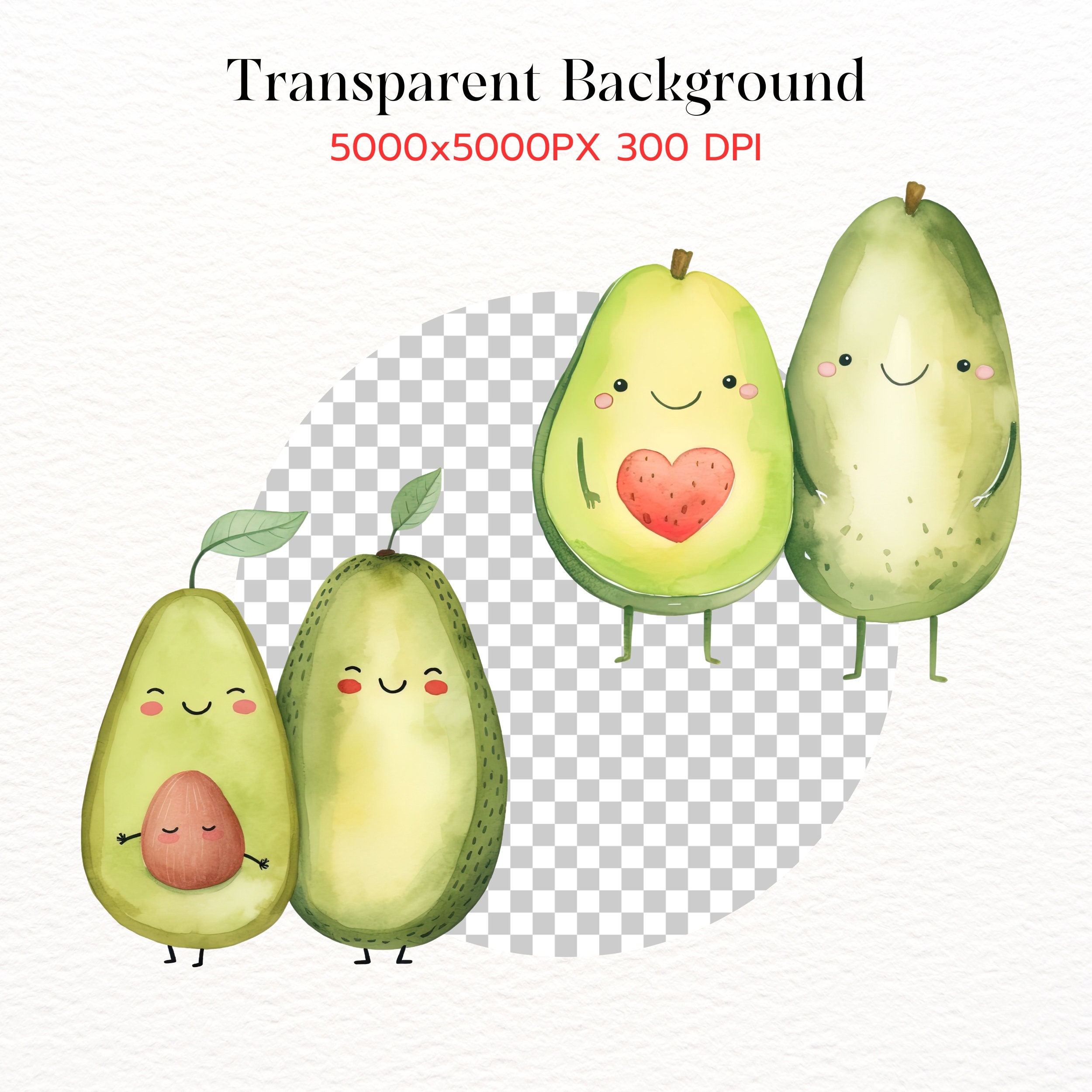 Cute Avocado Couple Watercolor Clipart, Valentine's PNG (digital ...