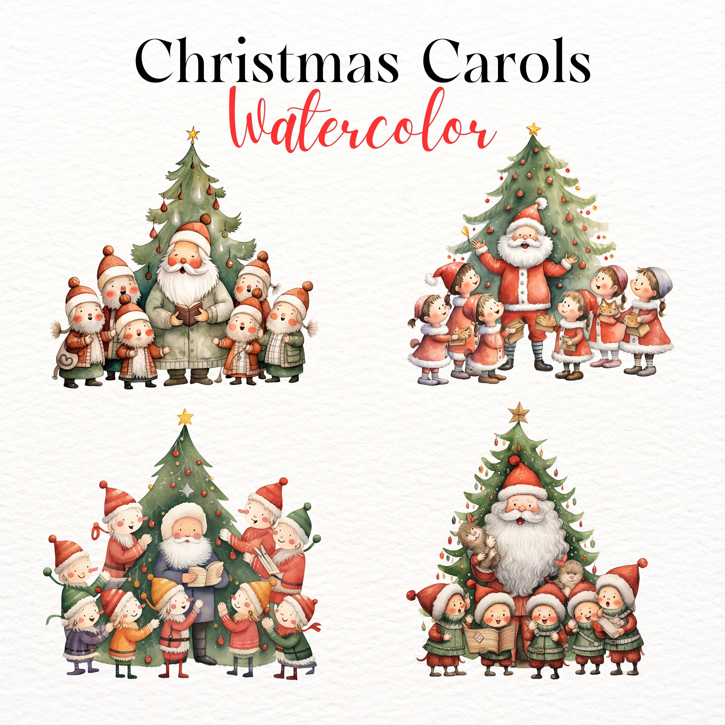 Christmas Carols Watercolor Clipart, Winter Clipart Bundle, Cozy ...