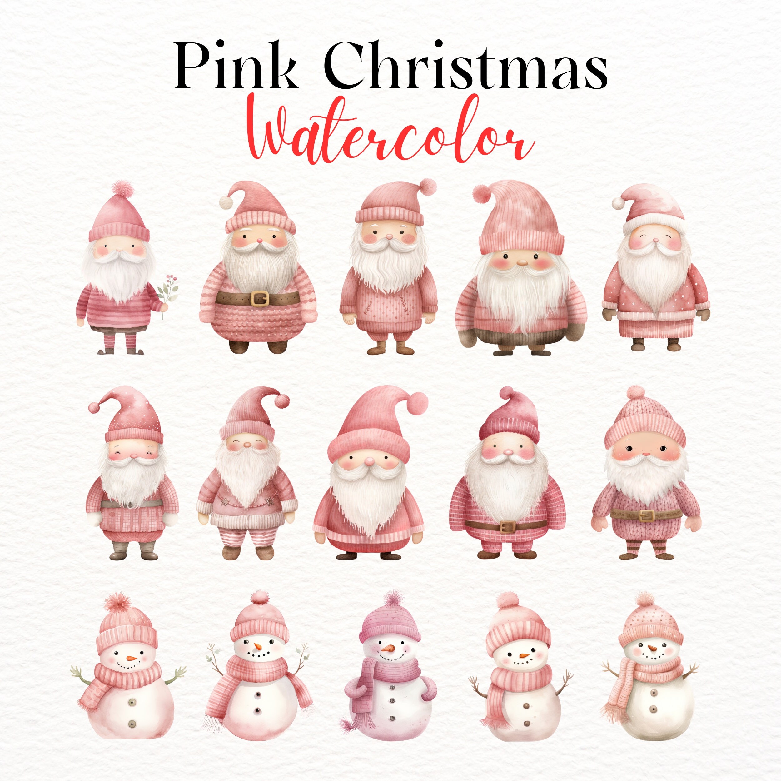 Pink Christmas Watercolor Clipart Bundle 68 PNG Xmas Festive Winter ...