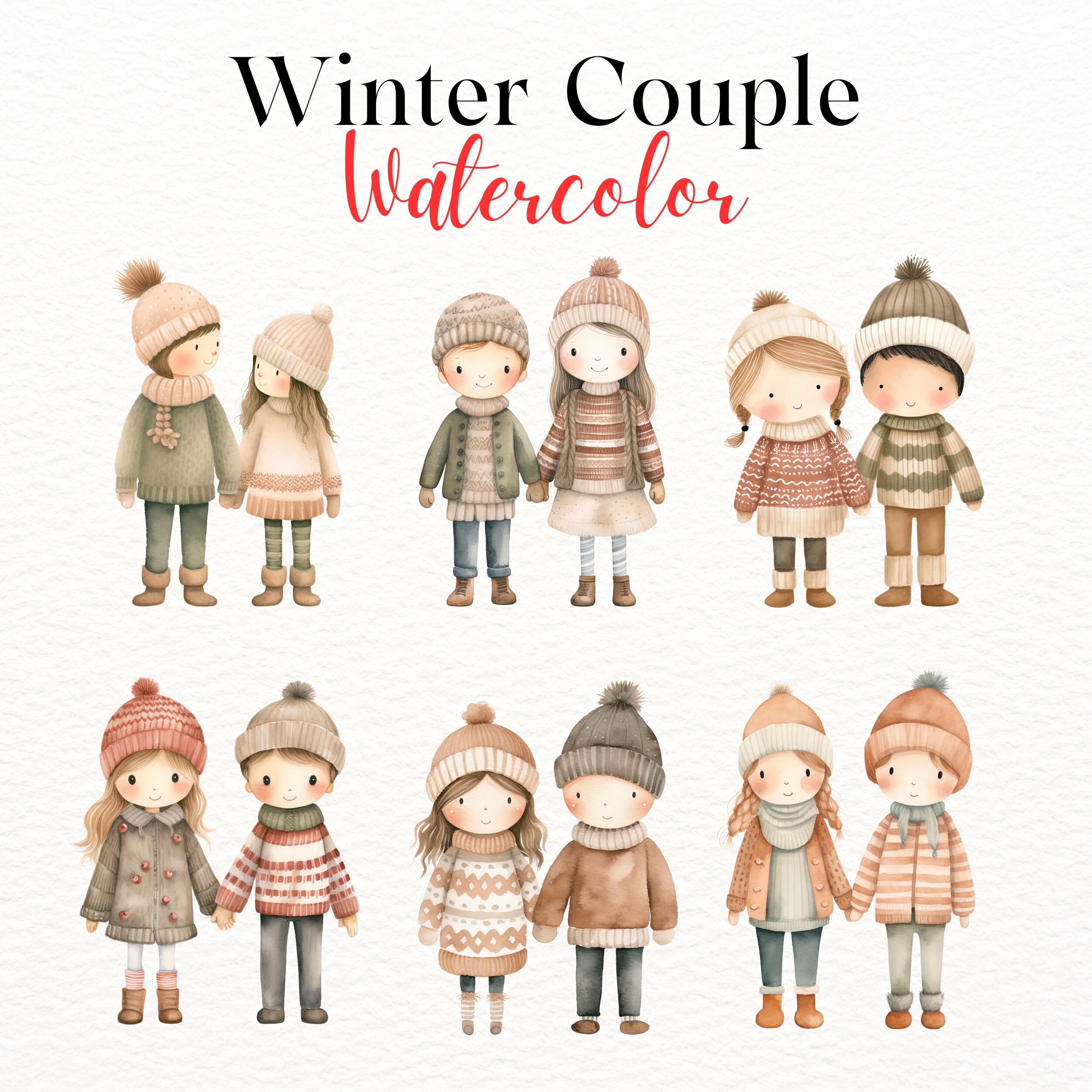 Winter Couple Watercolor Clipart 24 PNG Love Romantic - Etsy