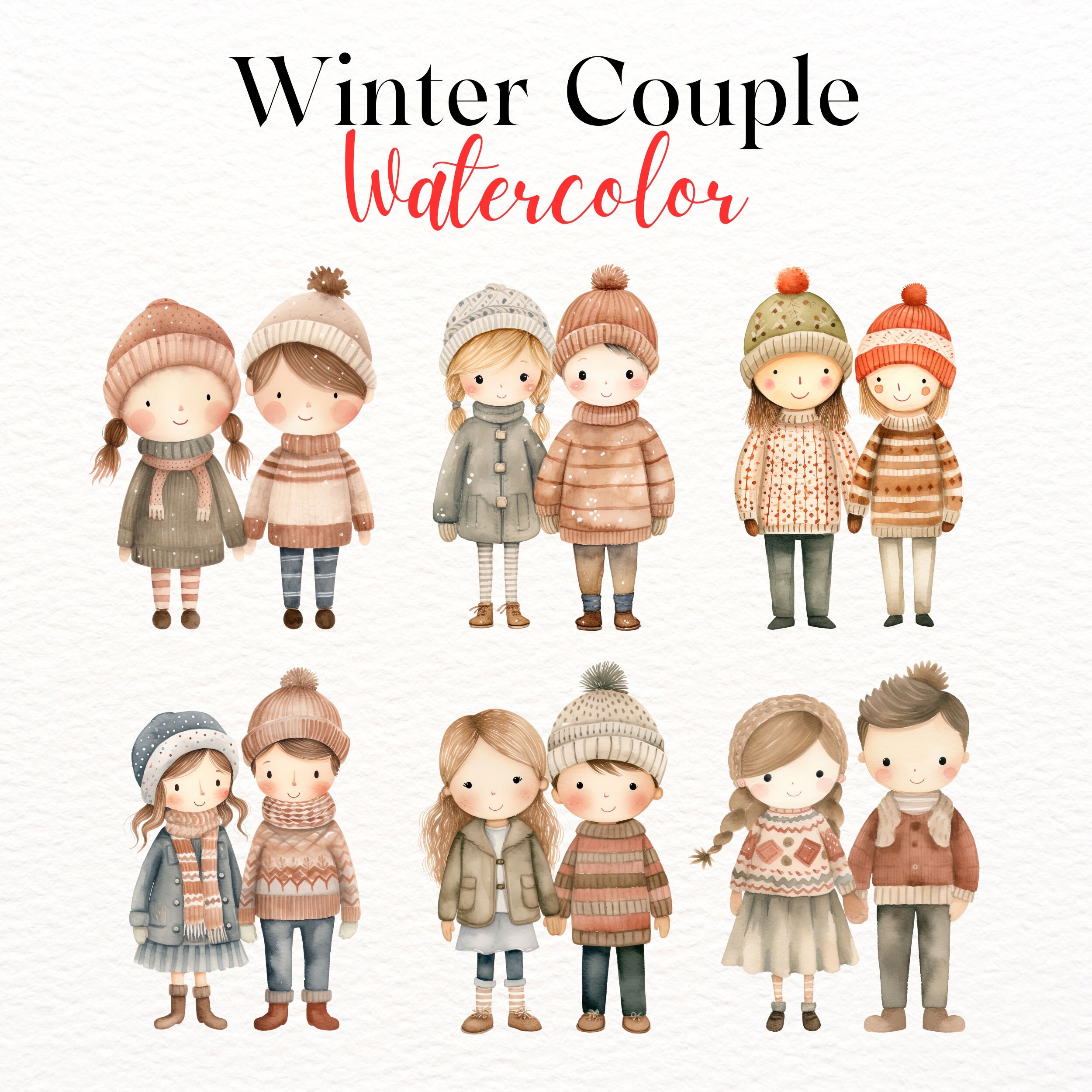 Winter Couple Watercolor Clipart 24 PNG Love Romantic - Etsy