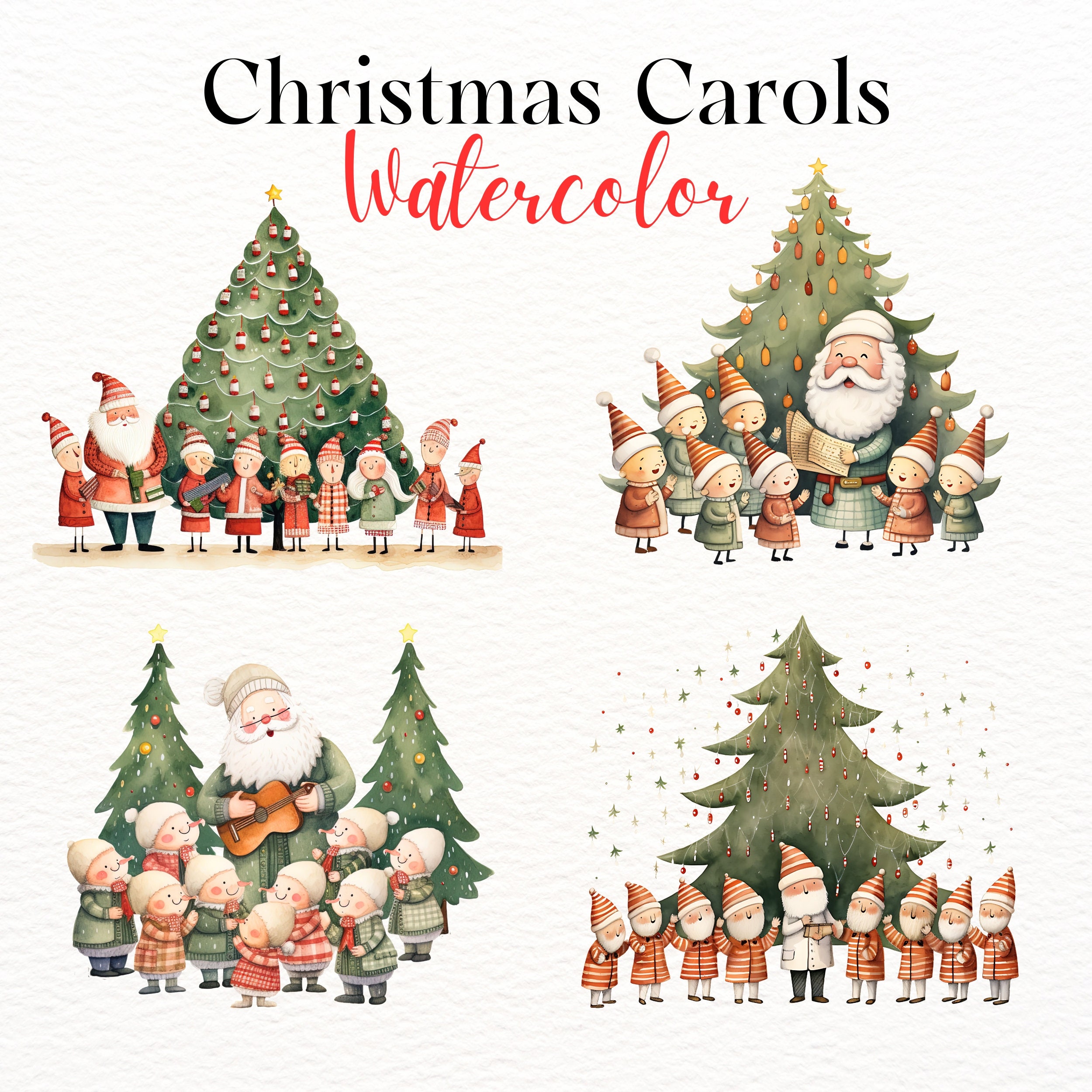 Christmas Carols Watercolor Clipart, Winter Clipart Bundle, Cozy ...