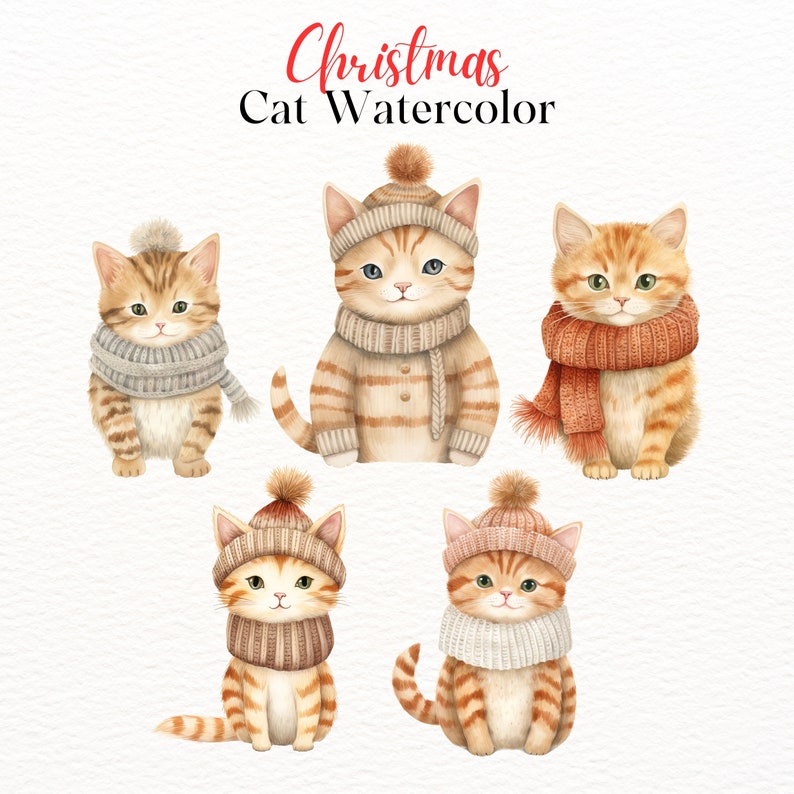 Christmas Cat Watercolor Clipart, Winter Clipart Bundle, Cozy Holiday ...