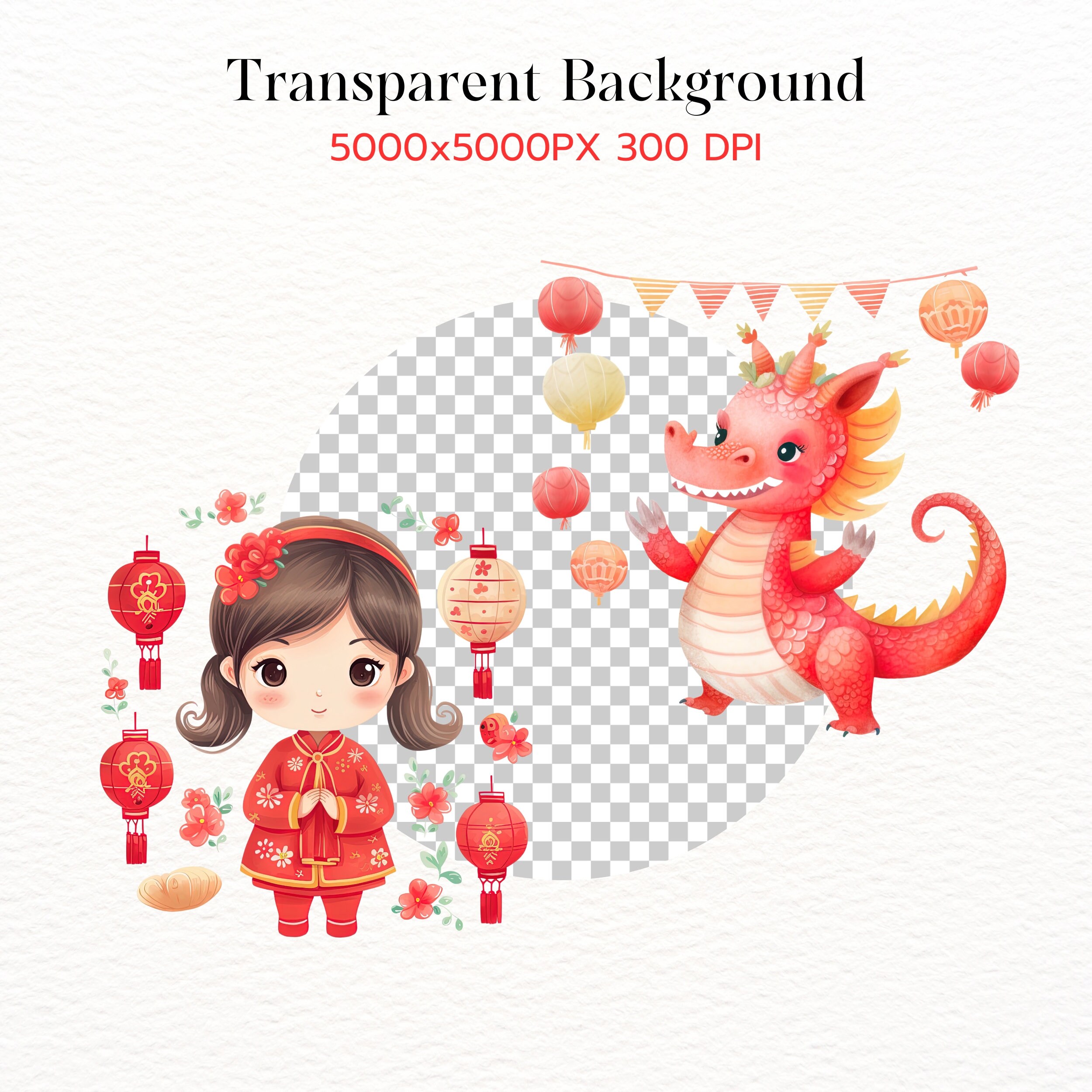 Chinese New Year Watercolor Clipart: Festive PNG Images (digital ...