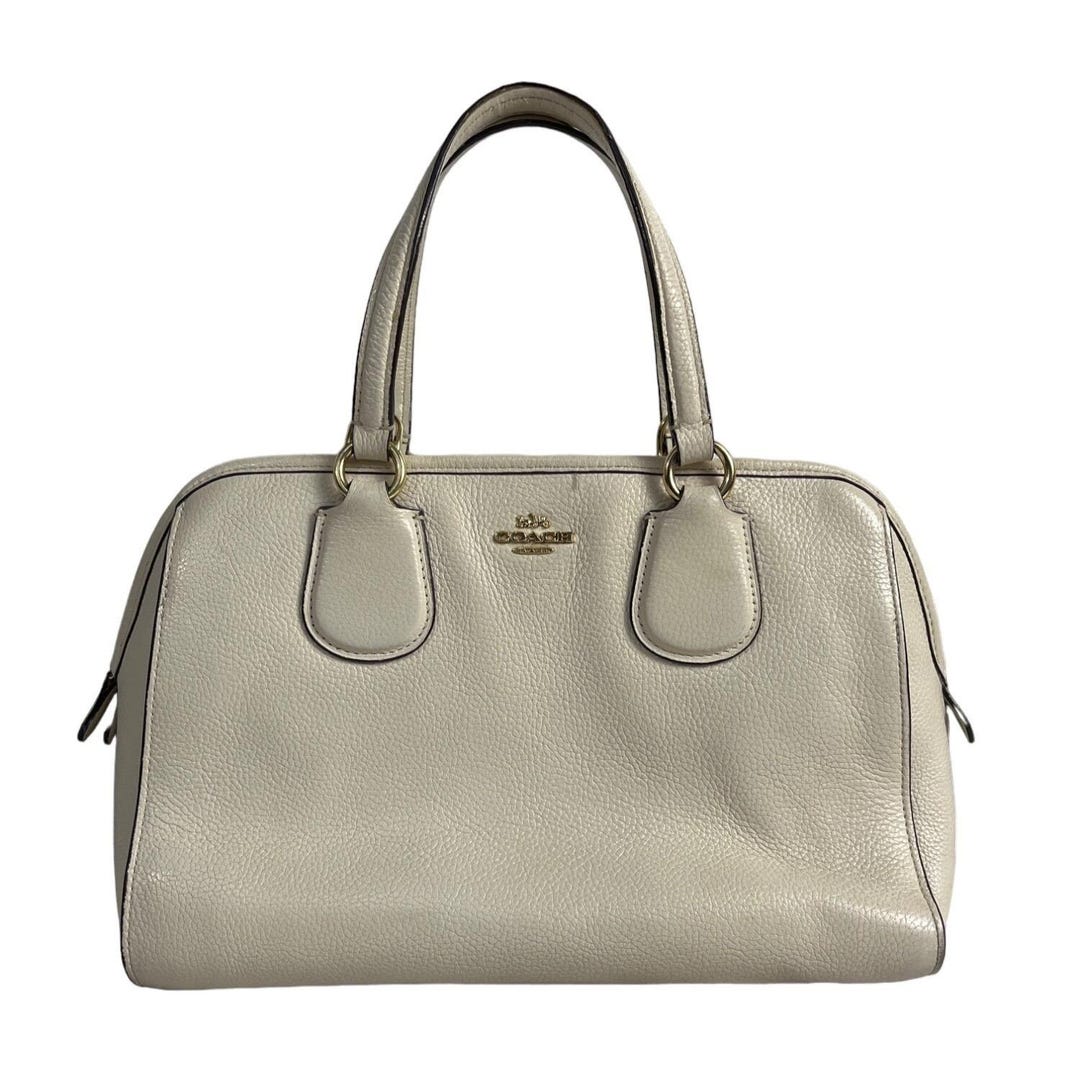 Coach NY Womens Ivory Pebbled Leather Gold Tone Accented Satchel Bag Sz ...