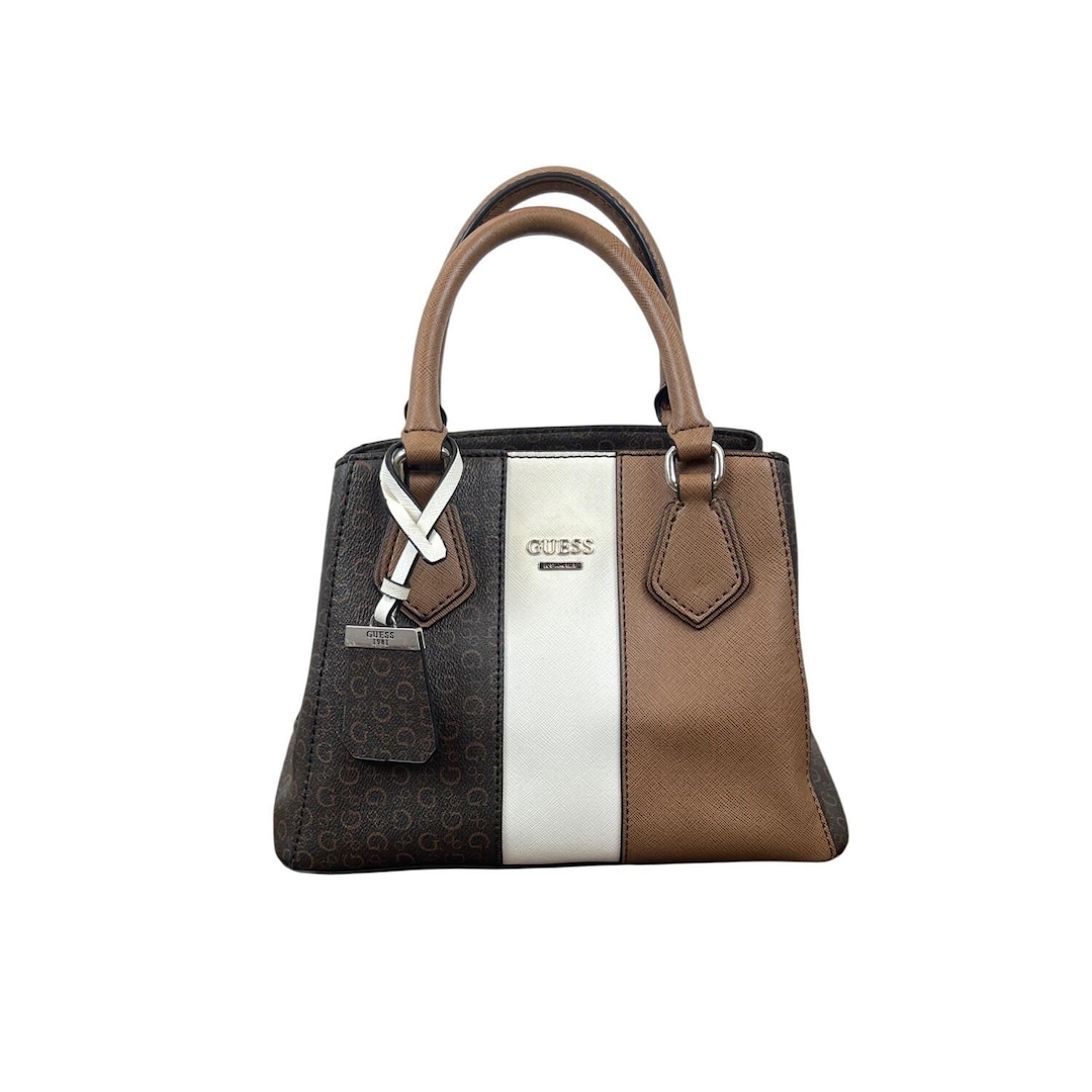 Guess Los Angeles Tricolor Satchel Handbag Monogram Design and Dual Top ...