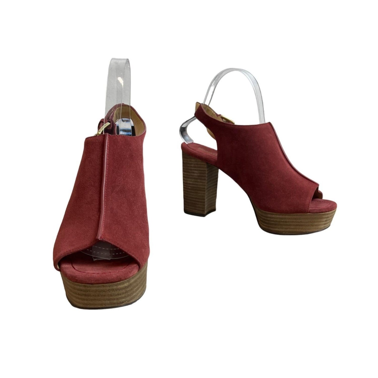 Michael Kors Women's Brick Red Suede Piper Sling Peep Toe Heels Sz 8M ...