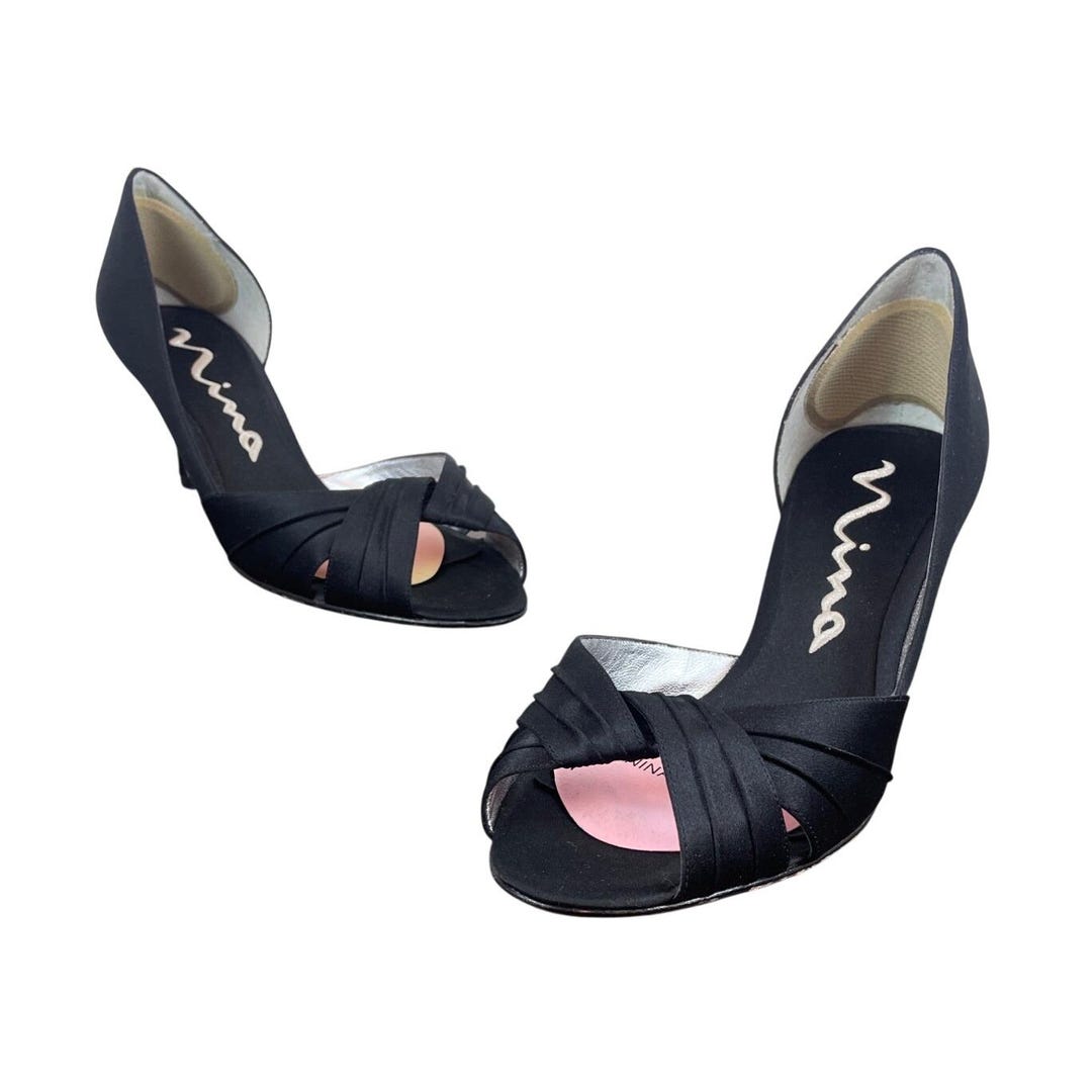 Nina New York Black Culver Peep-toe Kitten Slip-on Heel Sz 9M - Etsy