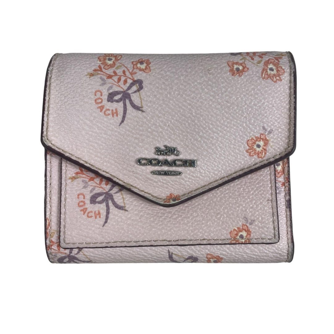 Coach Womens Dusty Pink Signature Floral Bow Print Flap Wallet Sz S - Etsy