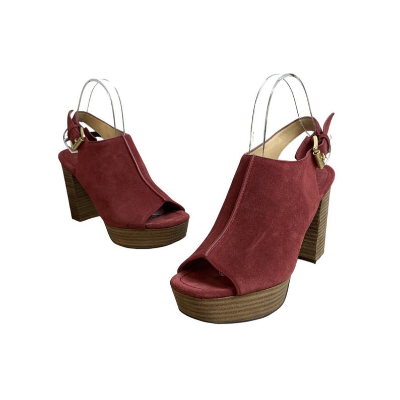 Michael Kors Women's Brick Red Suede Piper Sling Peep Toe Heels Sz 8M ...