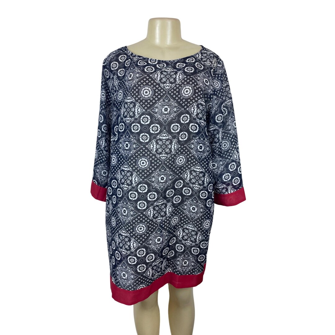 Talbots Women's Floral Pattern Long Sleeve Sheath Dress Navy & White Sz ...