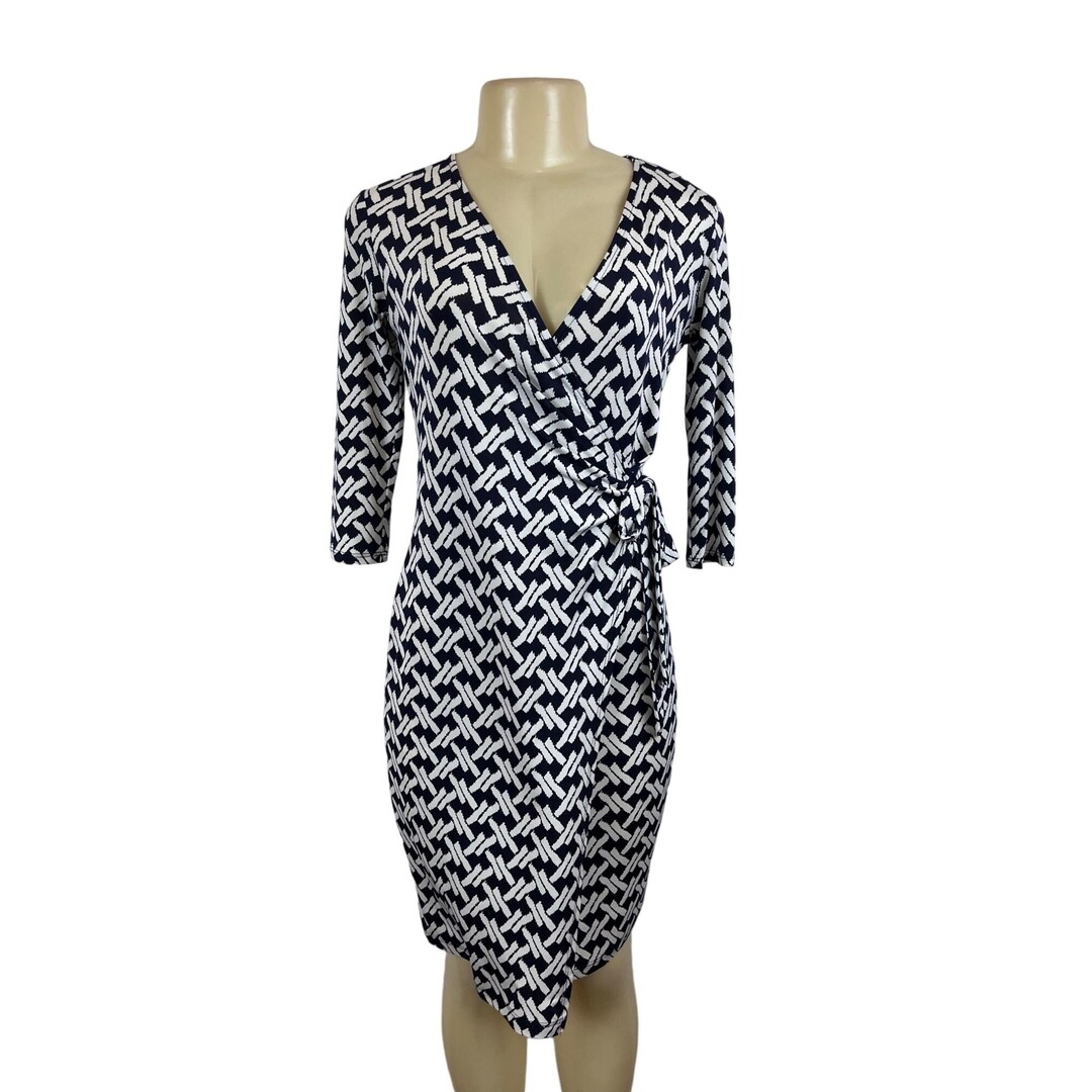Gilli Womens Navy & White Wrap Dress With Geometric Pattern Sz XS - Etsy