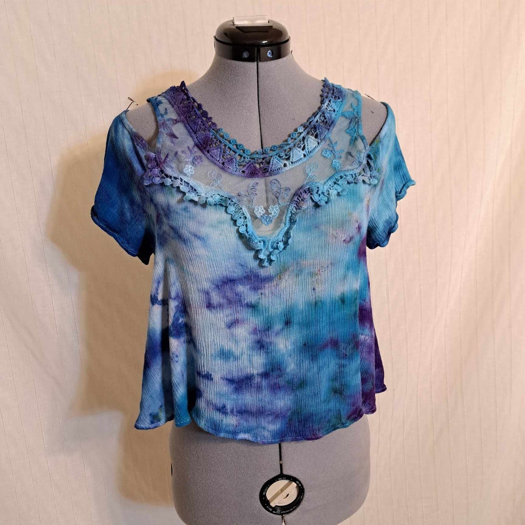 Upcycled Camisole, Cold Shoulders, Lacy Top, Tie Dyed, Small, Boho Chic ...