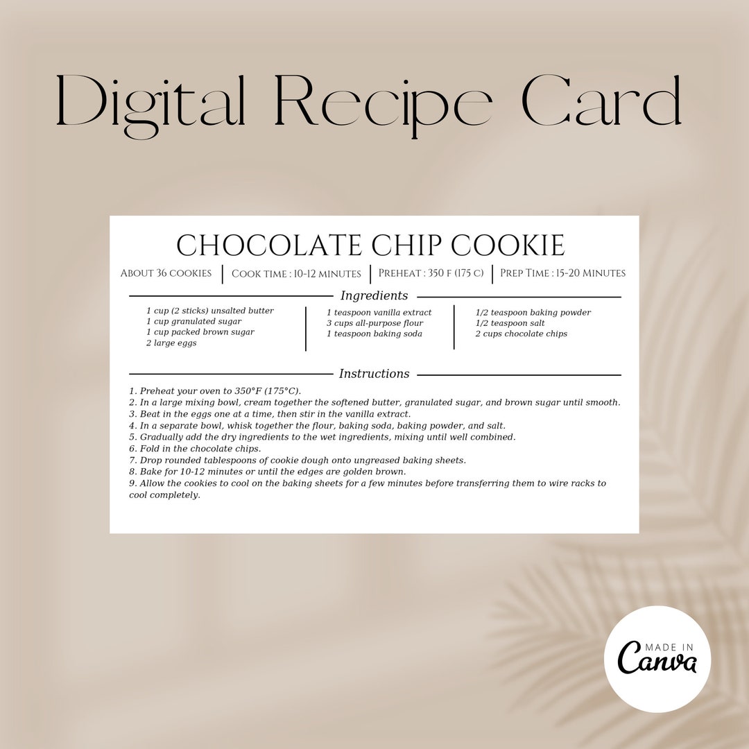 Printable Recipe Cards PDF Minimal 4x6 Cooking Guides Etsy Culinary ...