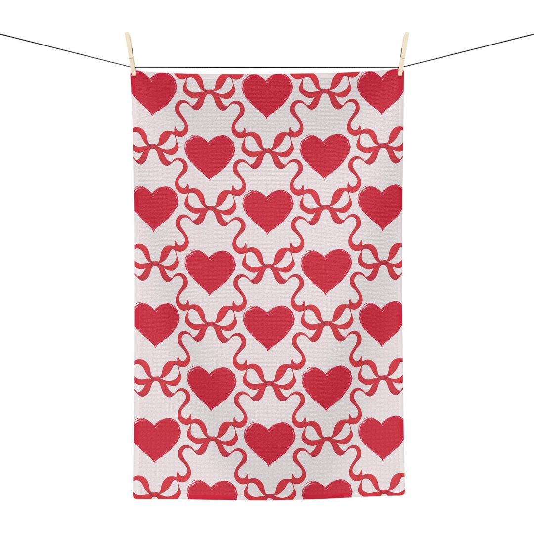 Valentine Heart Kitchen Towel, Red Bow Print - Etsy