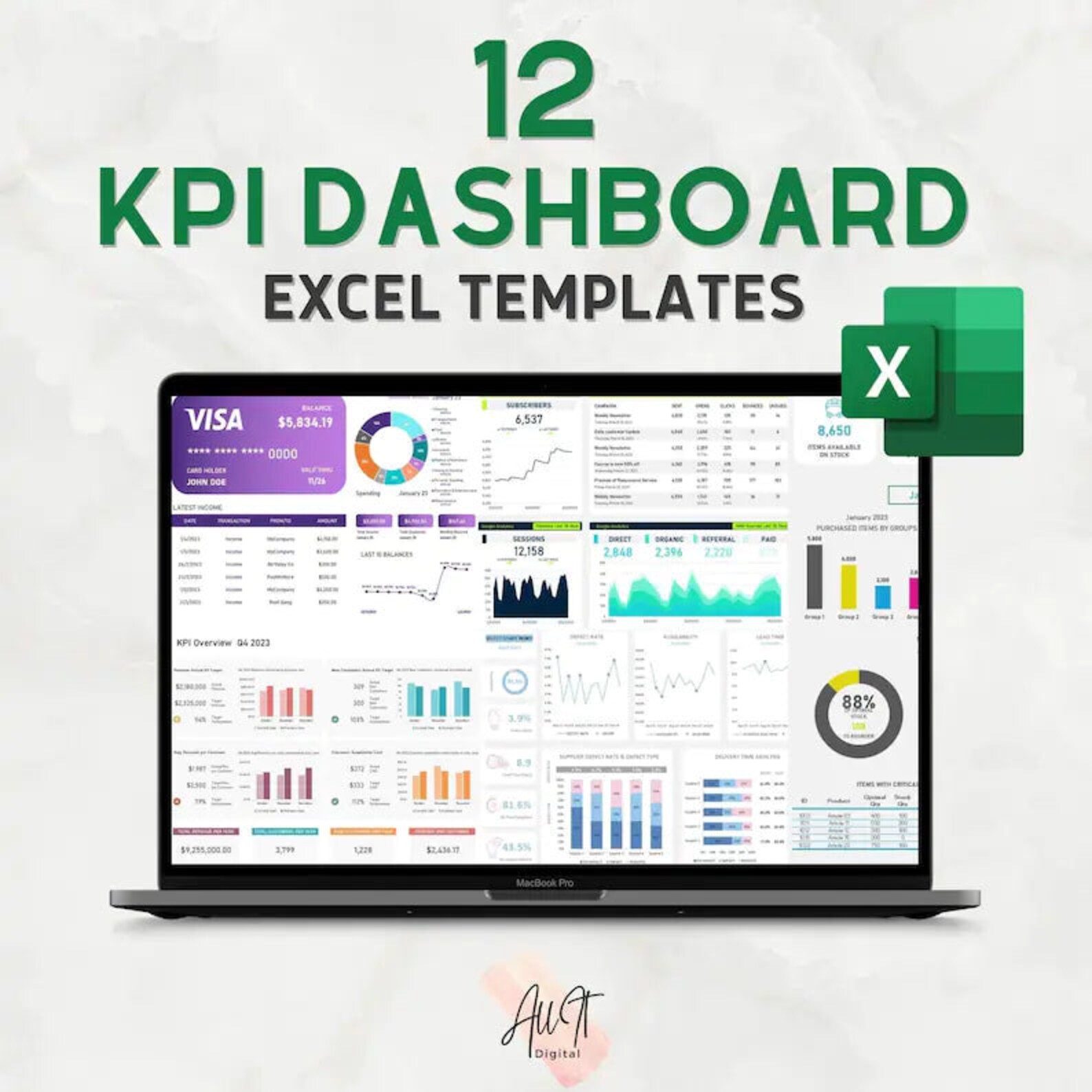 12 Excel KPI Dashboard Excel Template Google Sheets 12 KPI - Etsy Canada