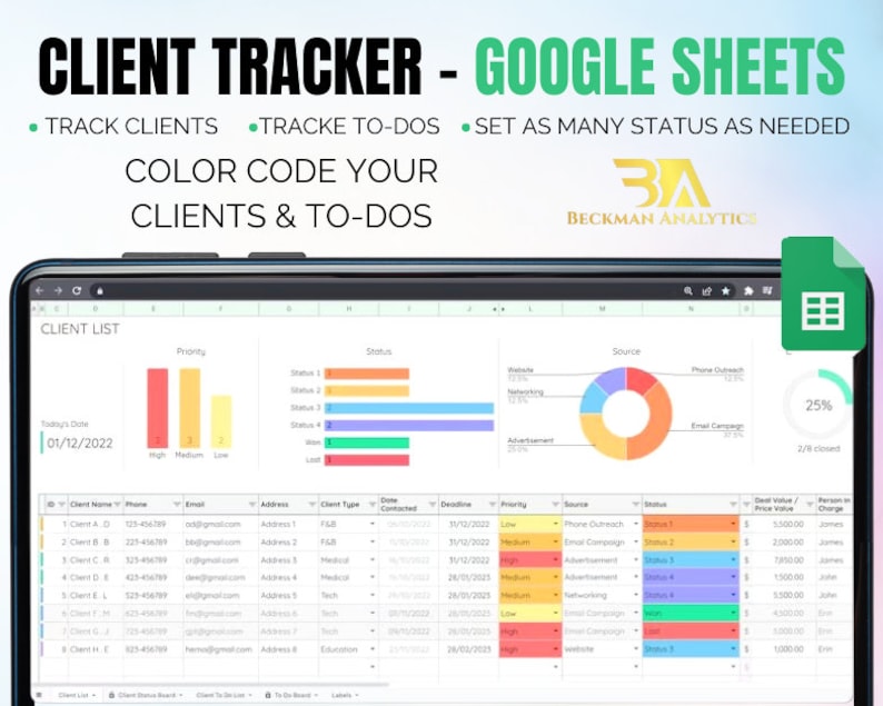 Client Tracker | Small Business Excel, Google Sheets Template - Etsy