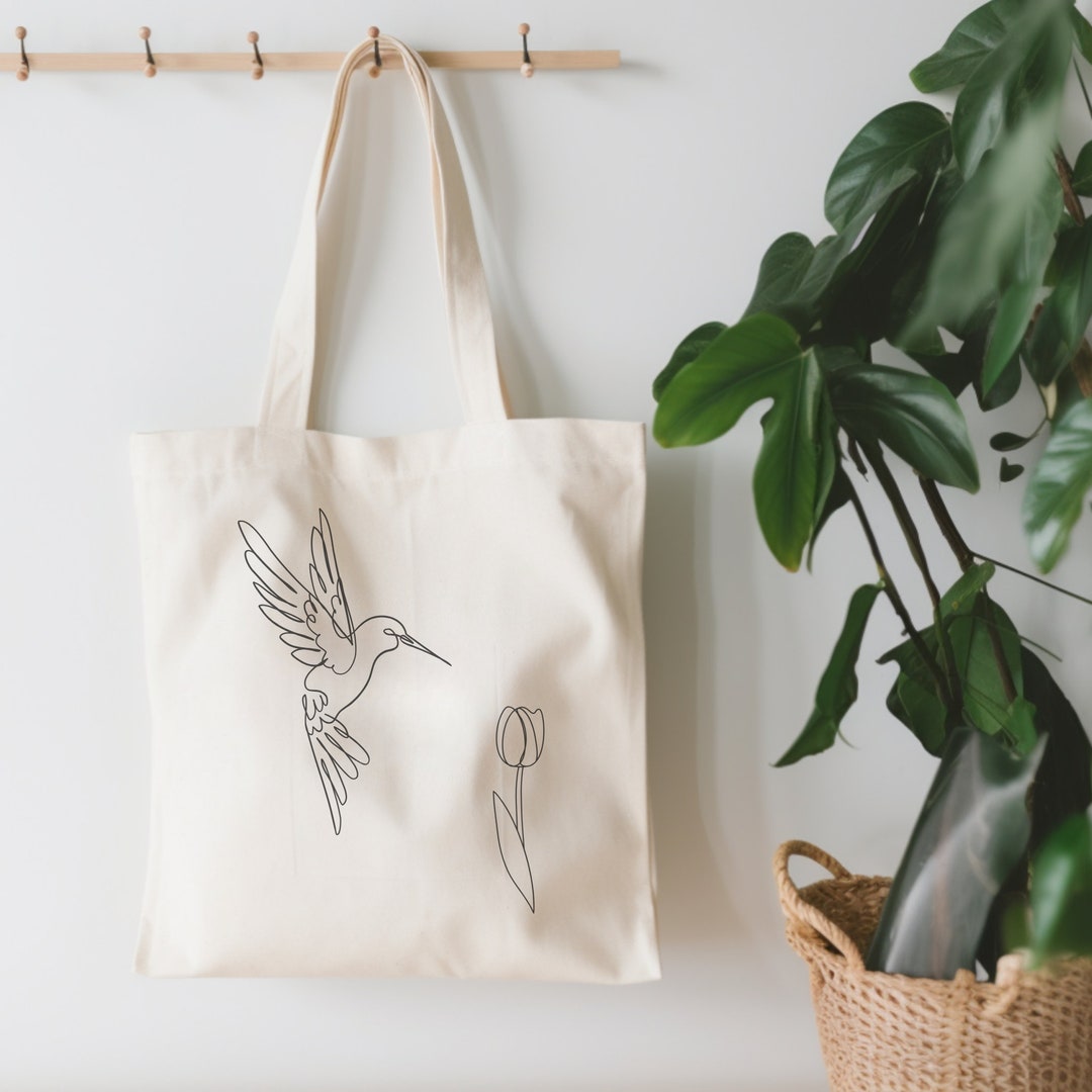 Hummingbird Tote Bag Line Art Totes Nature-inspired Tote Minimalist ...