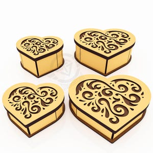 4 Different Size Heart Box Laser Cut Fİle, Gift Box Laser Cut Svg Files ...