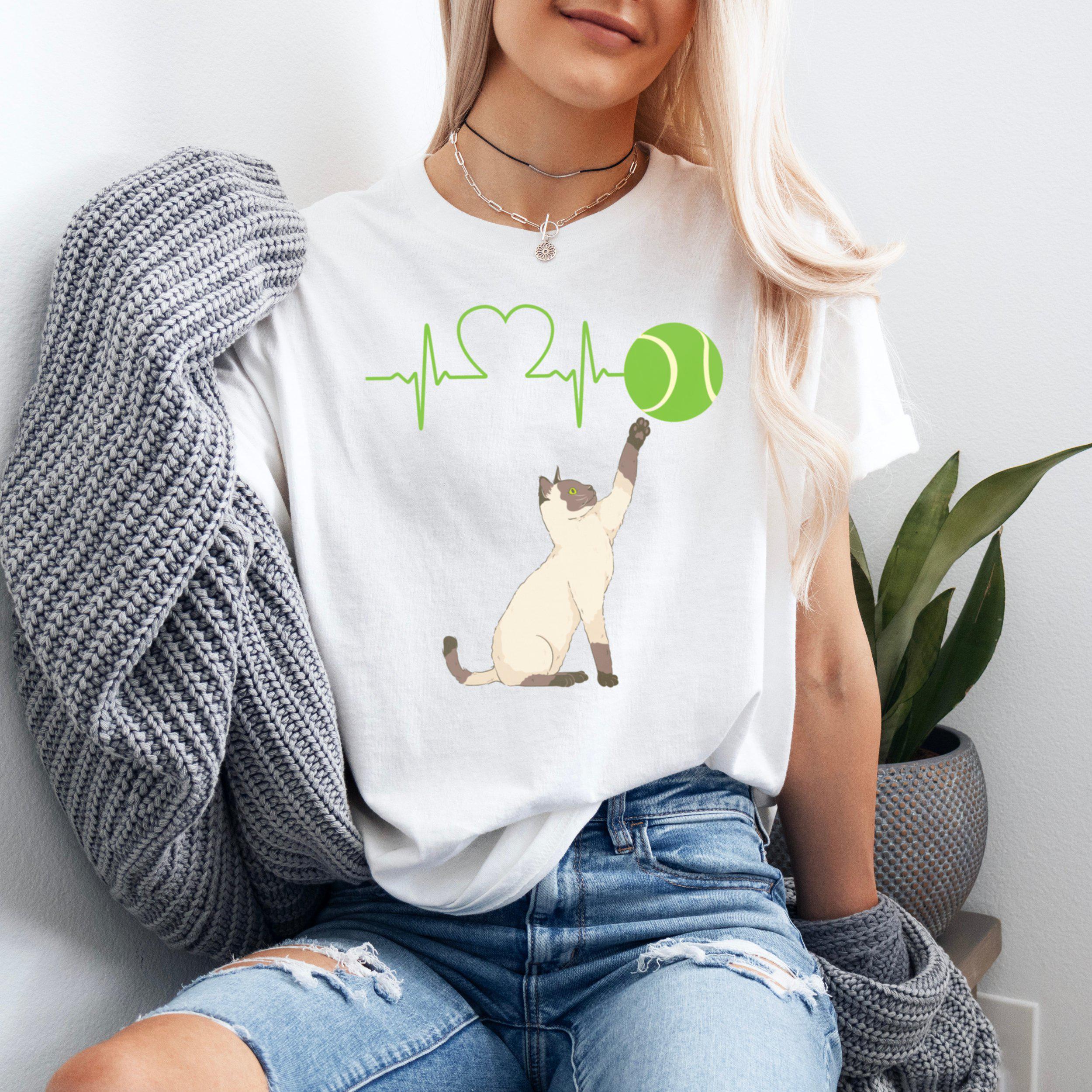 Cute Cat With Green Tennis Ball Heartbeat T-shirt, Funny Cat Lover ...