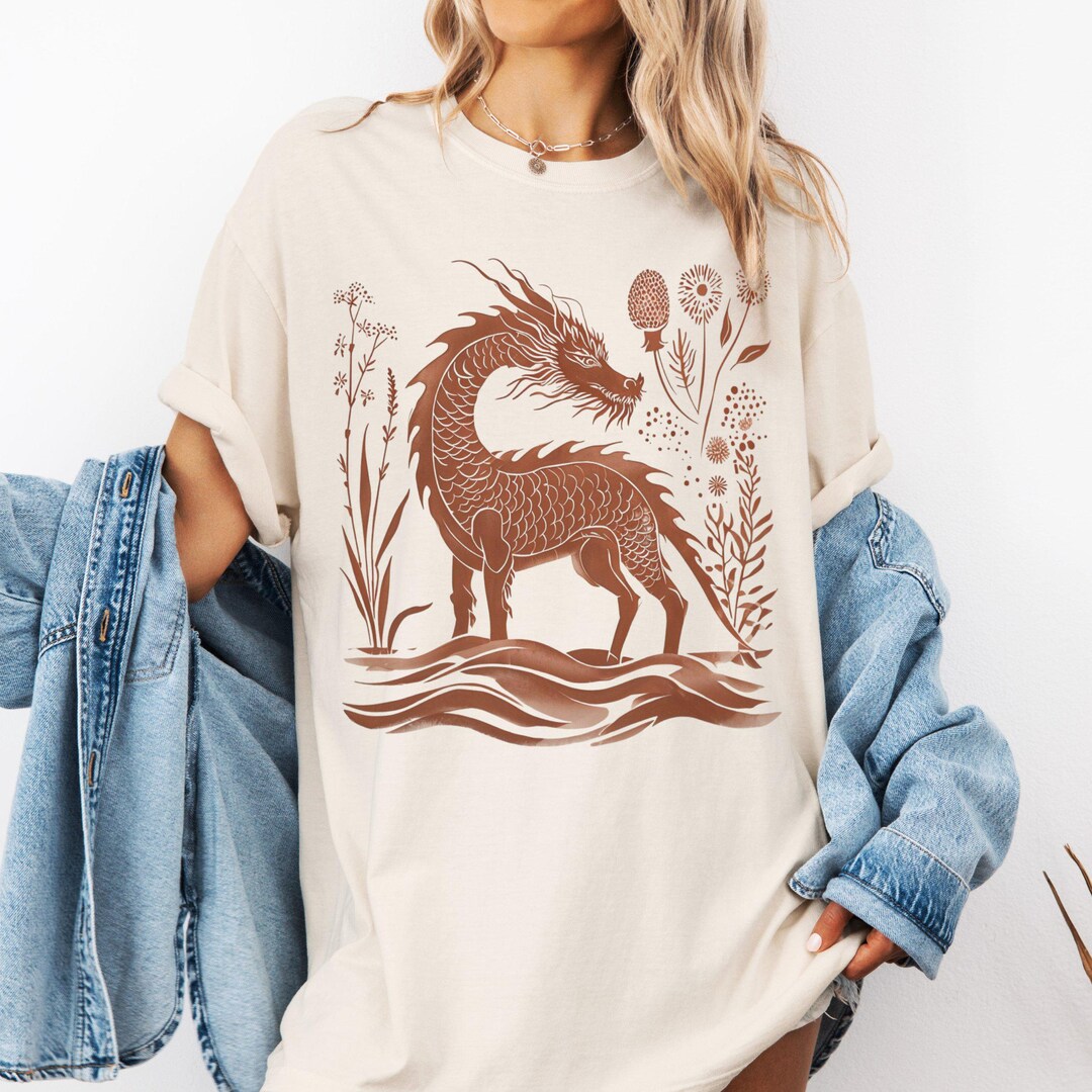 Vintage Dragon Graphic Tee, Retro Nature-inspired Comfort Colors T ...