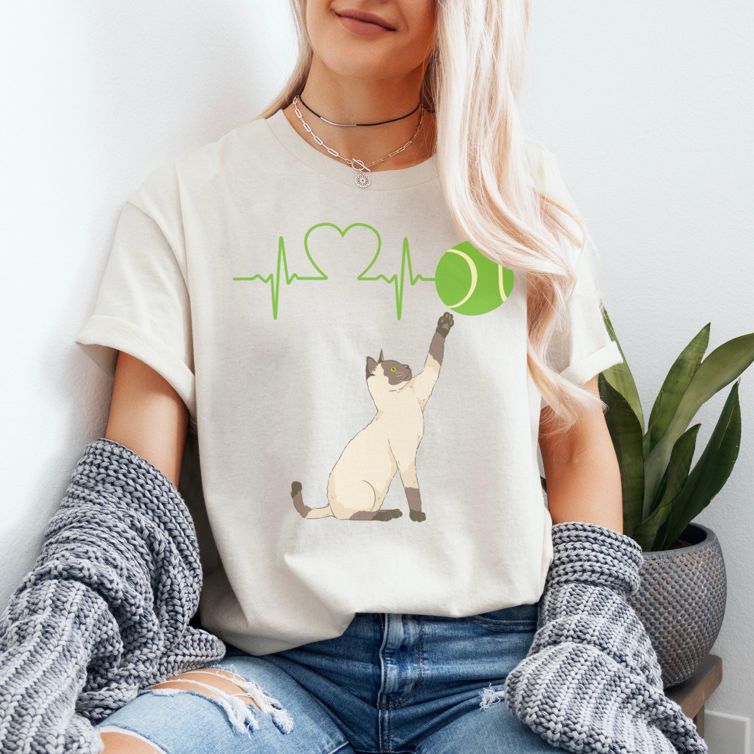 Cute Cat With Green Tennis Ball Heartbeat T-shirt, Funny Cat Lover ...