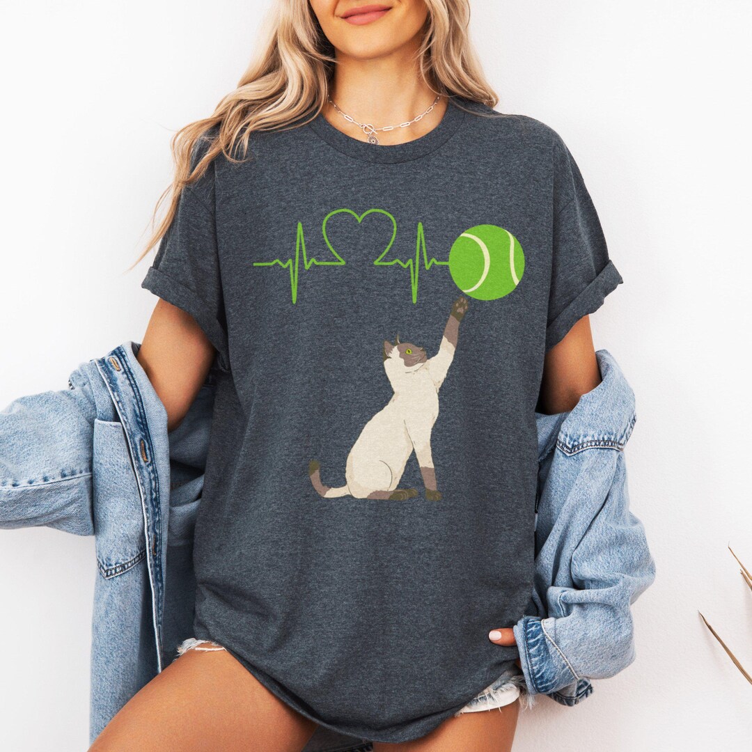 Cute Cat With Green Tennis Ball Heartbeat T-shirt, Funny Cat Lover ...
