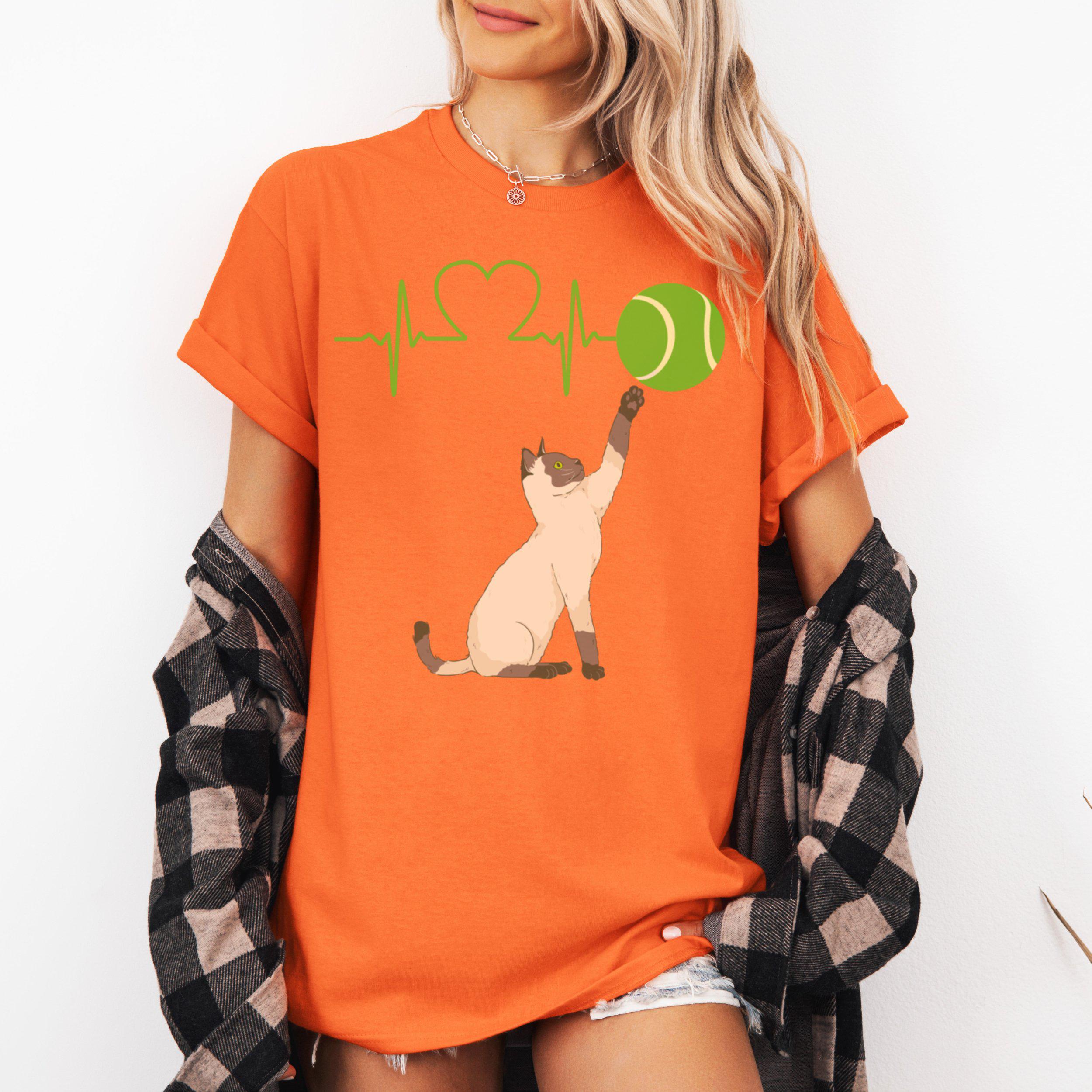 Cute Cat With Green Tennis Ball Heartbeat T-shirt, Funny Cat Lover ...