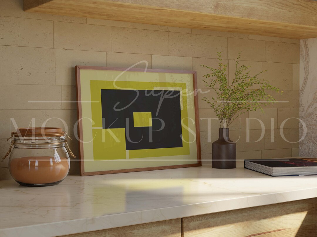 Wooden Horizontal Frame Mock, Kitchen Frame Mockup Landscape Side View ...