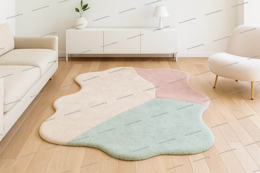 Abstract Pastel Color Blob Rug – Irregular Shape 100% Fine Wool Rug ...