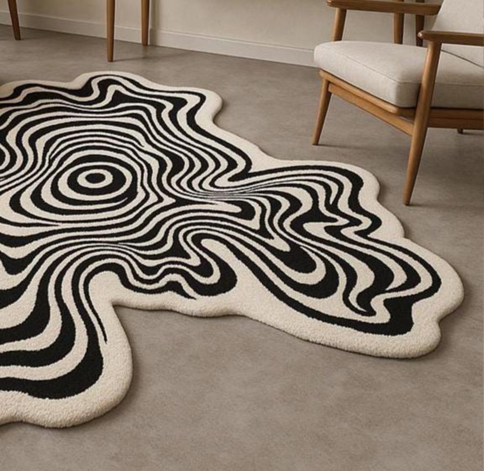 Psychedelic Hand-tufted Rug , Black & White Optical Illusion Rug, 100% ...