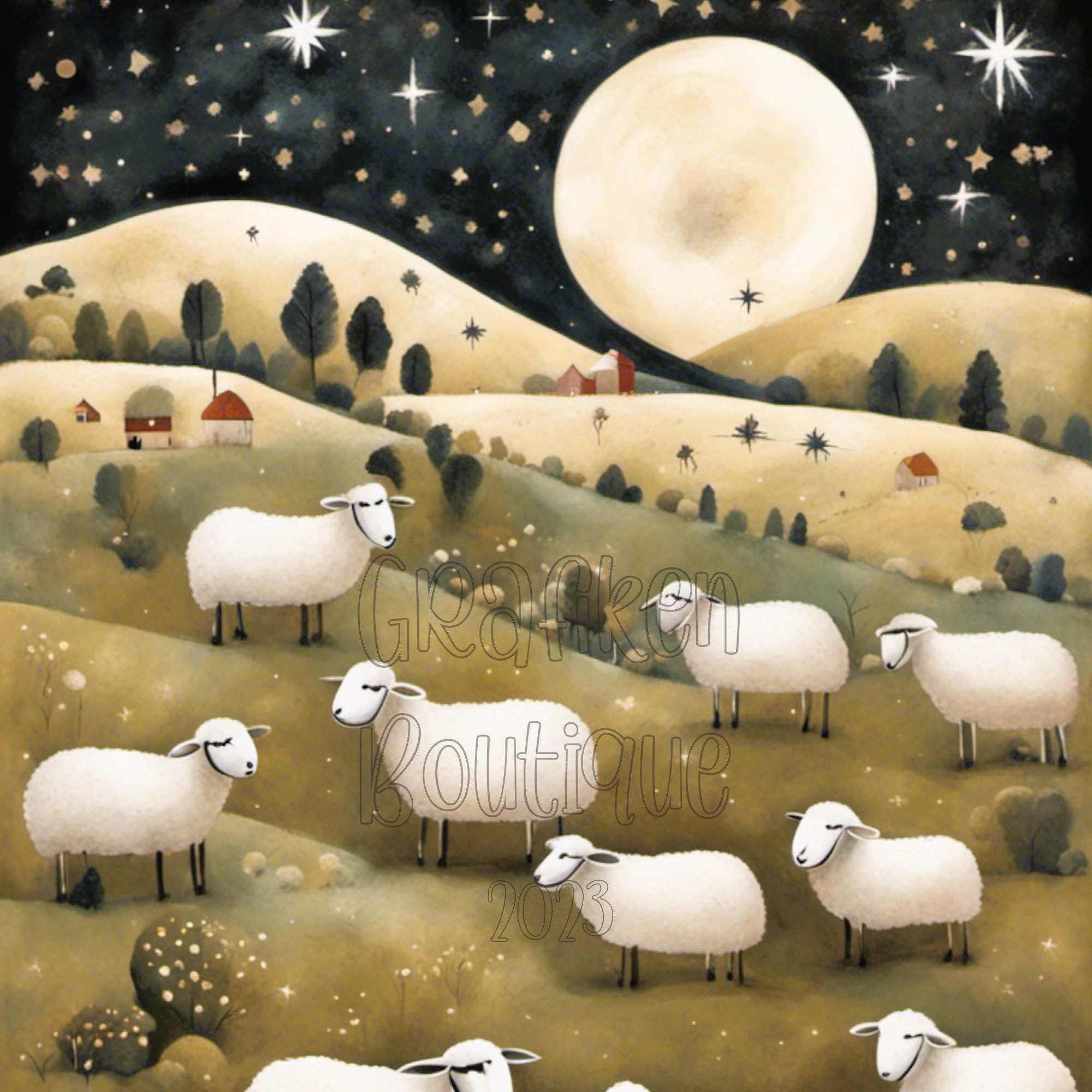 Primitive Sheep | Folk Art Painting | Digital Download | AI Art ...