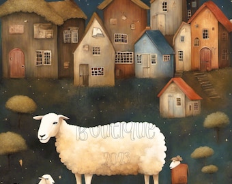 Primitive Sheep 5 Folk Art Painting Digital Download AI Art Digital Art ...