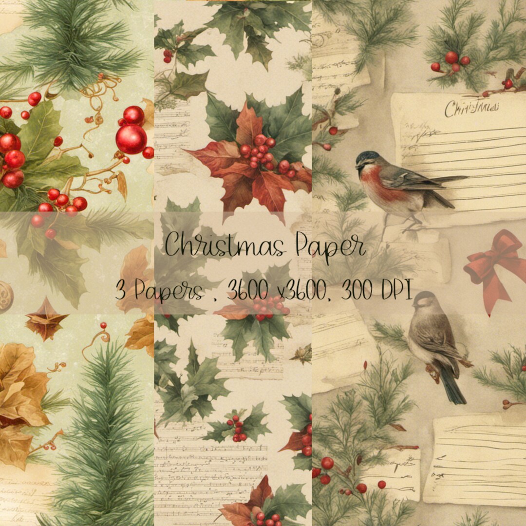 Set 3 X Vintage Christmas Paper, Paper Printing, Digital Download ...