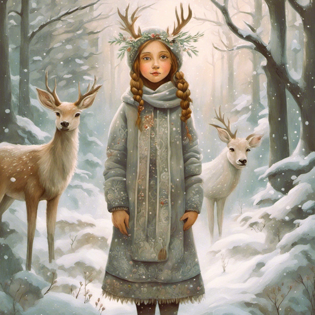 AI Generated Folklore Girl With Deer AI Art AI Diamond Painting AI ...