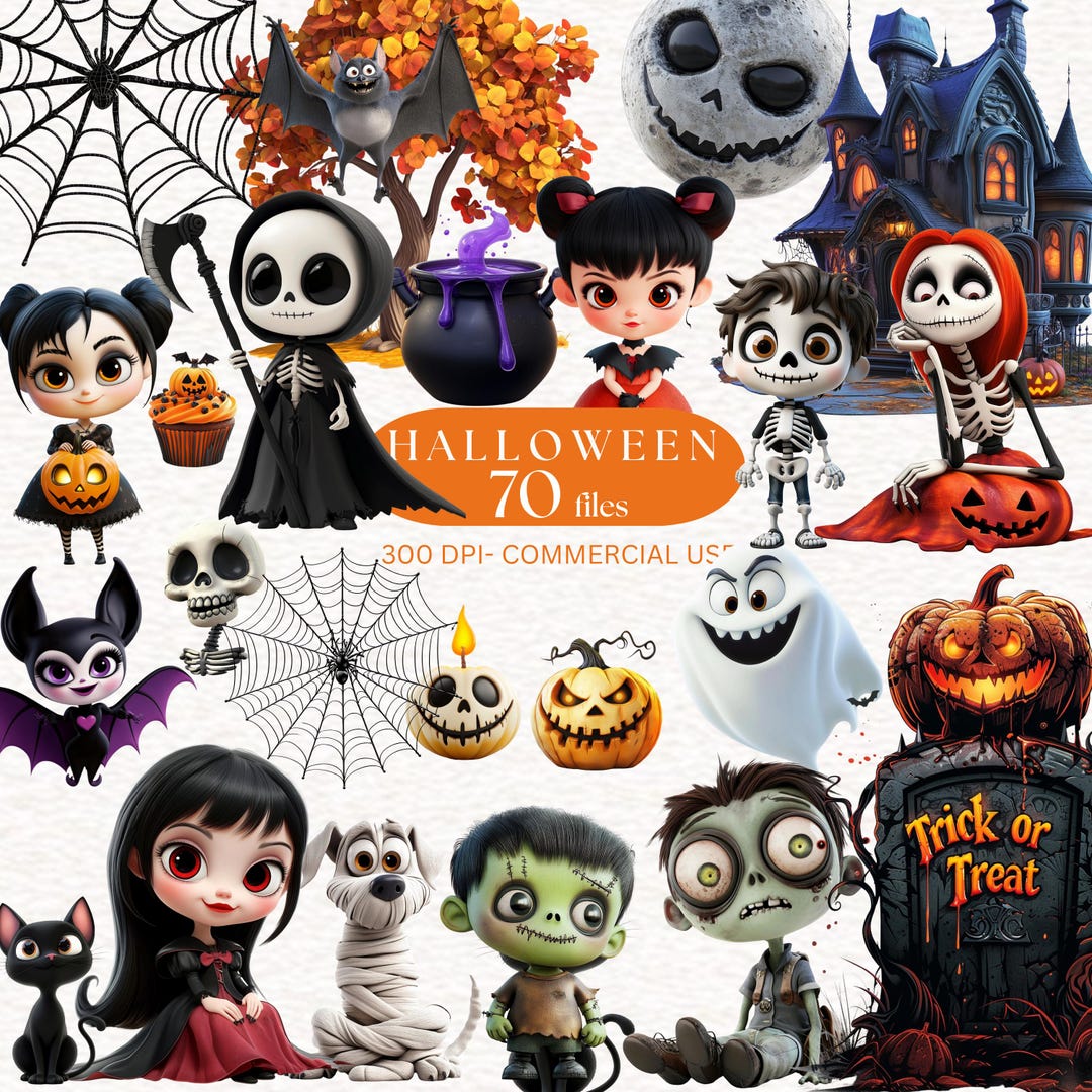 Halloween Clipart Cute Witch Pumpkin Kid Cute 2D Halloween PNG Little ...