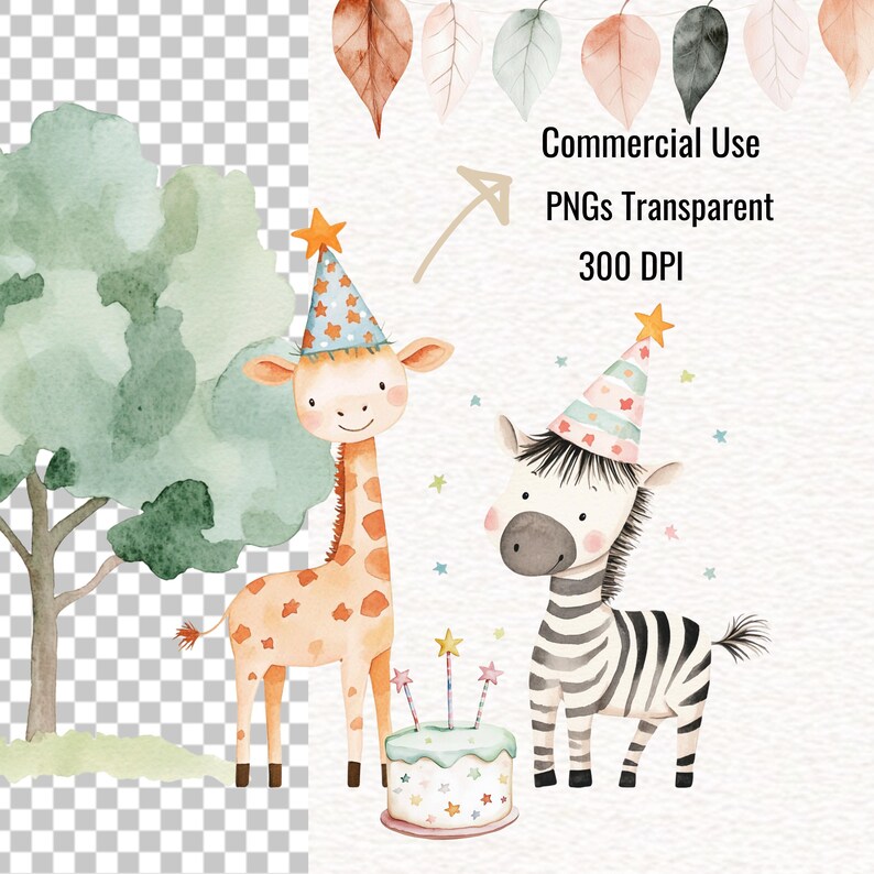 Safari Birthday Clipart Cute Animal Clipart Image Watercolor Forest ...