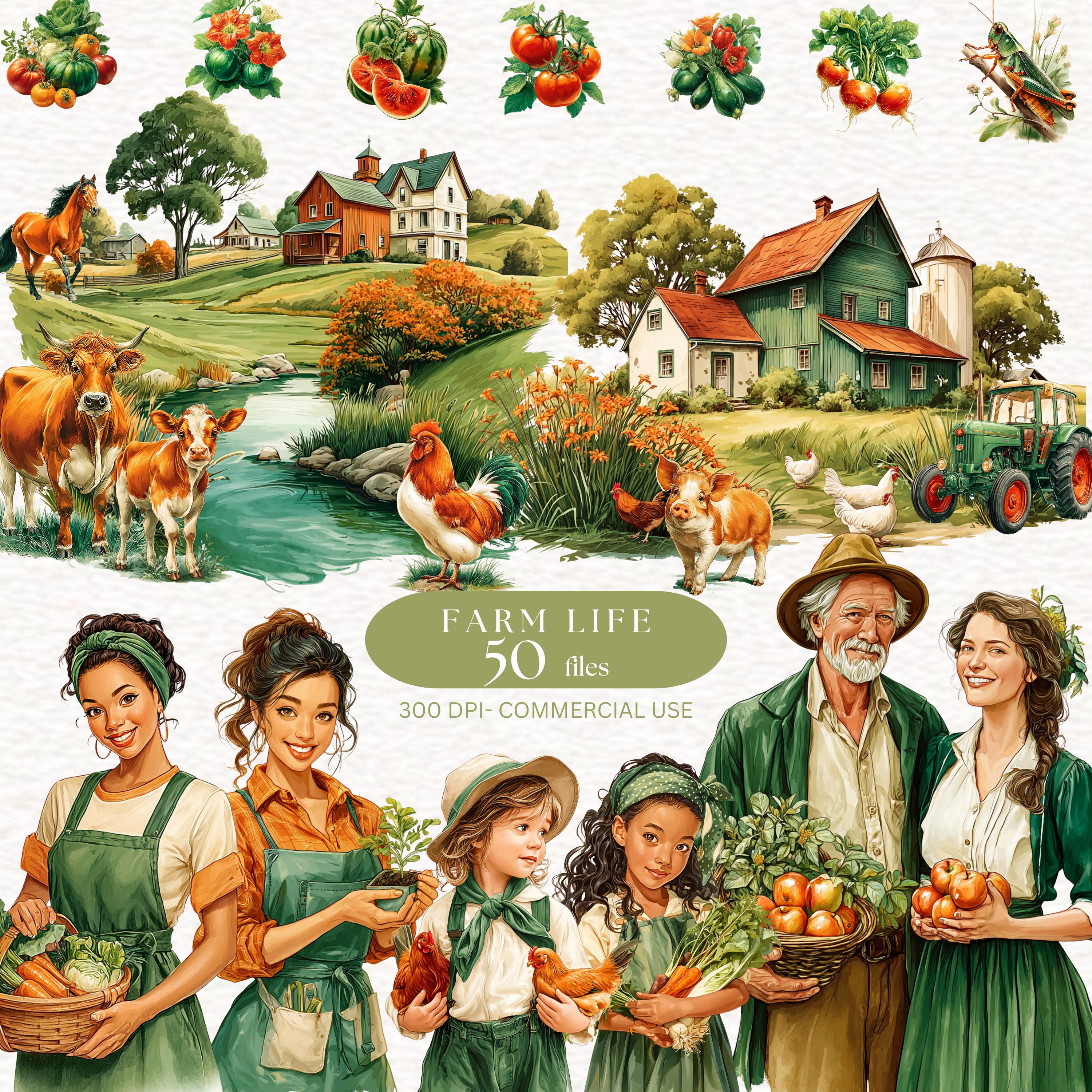 50 Watercolor Farm Life Clipart Cute Farm Clipart Farm Animal Clipart ...