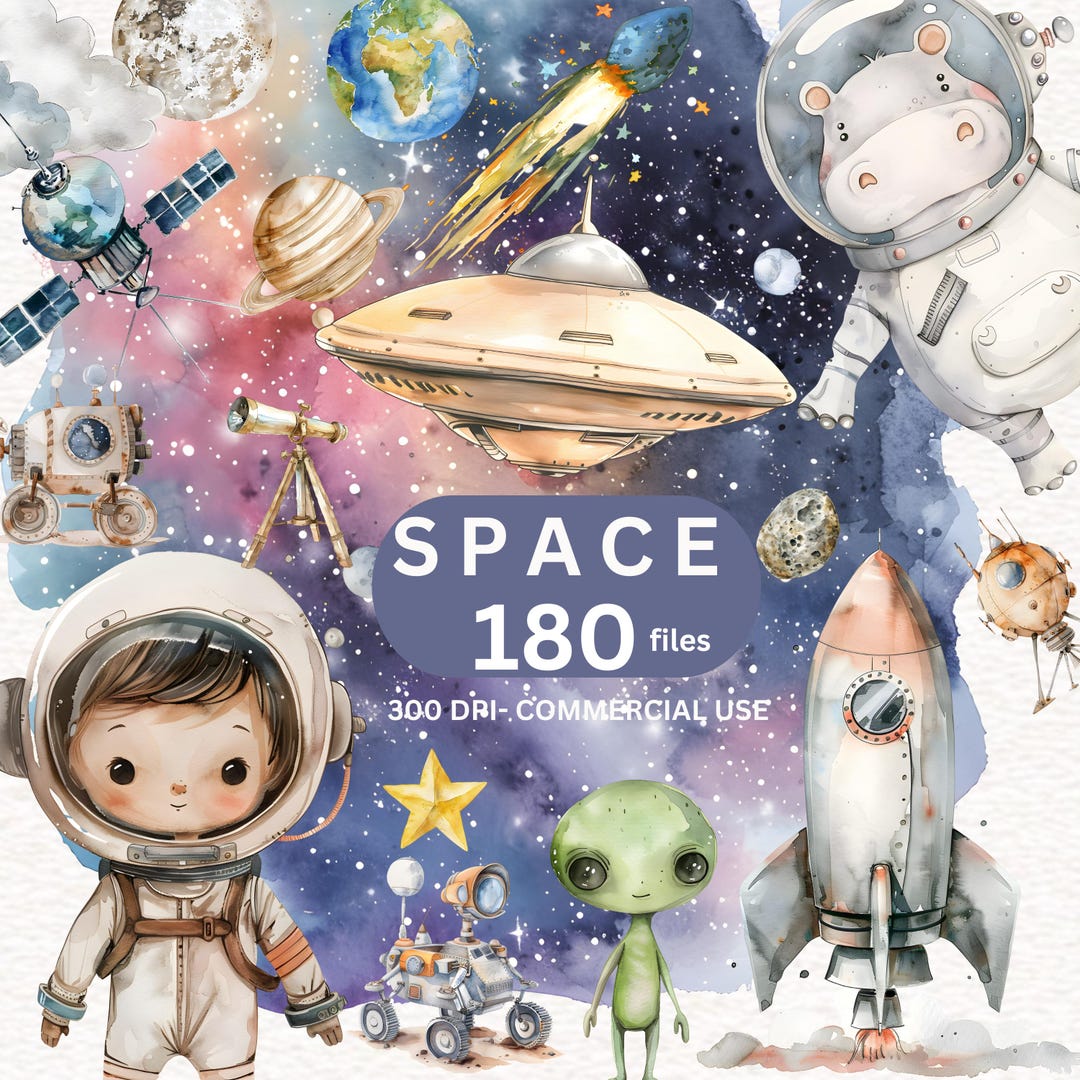 180 Space Watercolor Clipart, Astronauts Clipart, Planets Clipart ...