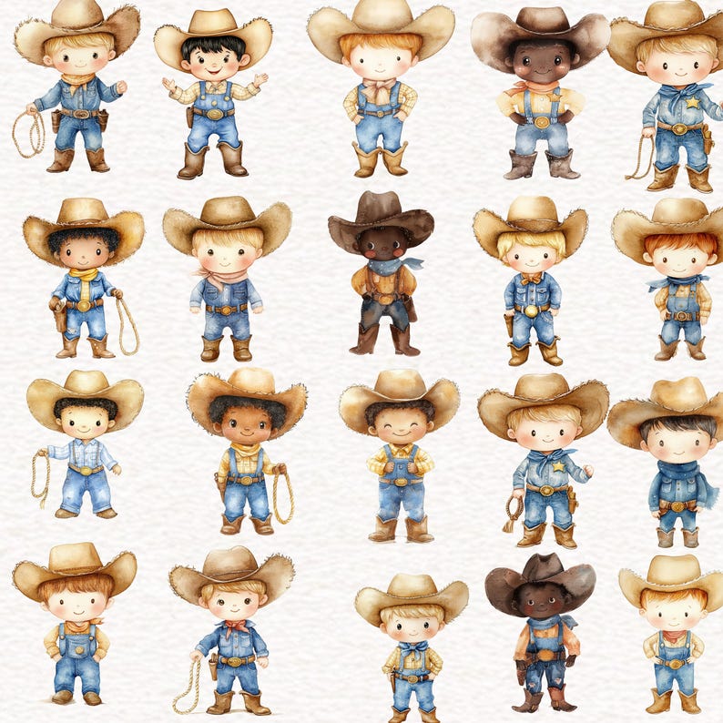 100 Cute Cowboy Clipart, Baby Western Watercolor Clipart, Rodeo ...