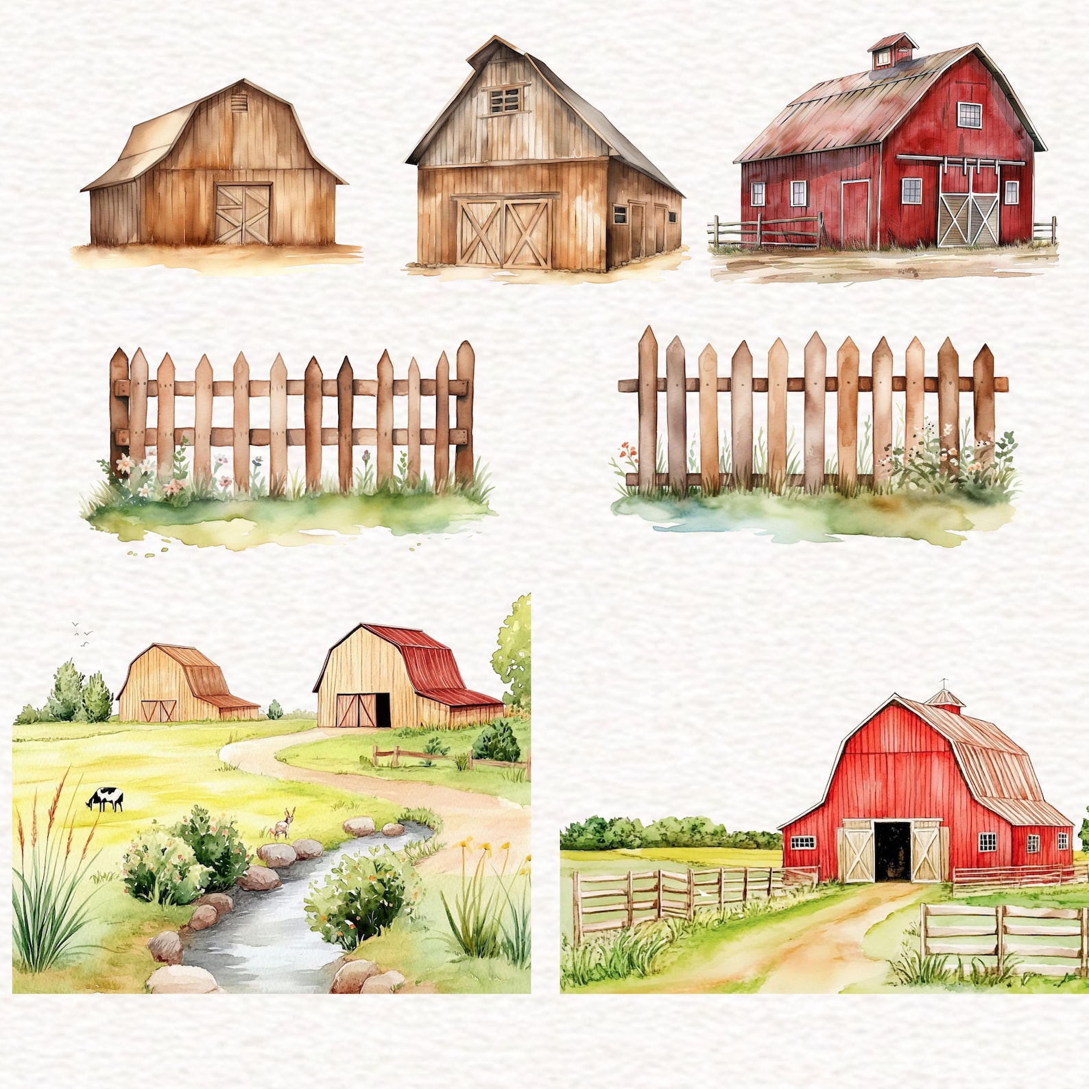 150 Watercolor Farm Animals Clipart, Cute Farm Clipart, Animal Clipart ...