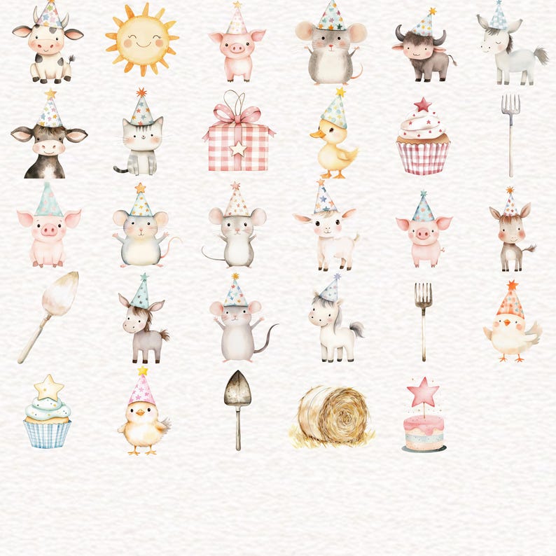 Watercolor Farm Animals Clipart Cute Farm Party Clipart Animal Birthday ...