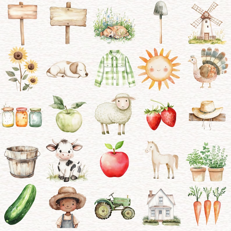 Little Farm Animals Clipart Watercolor Cute Kid Farm Life Clip Art ...