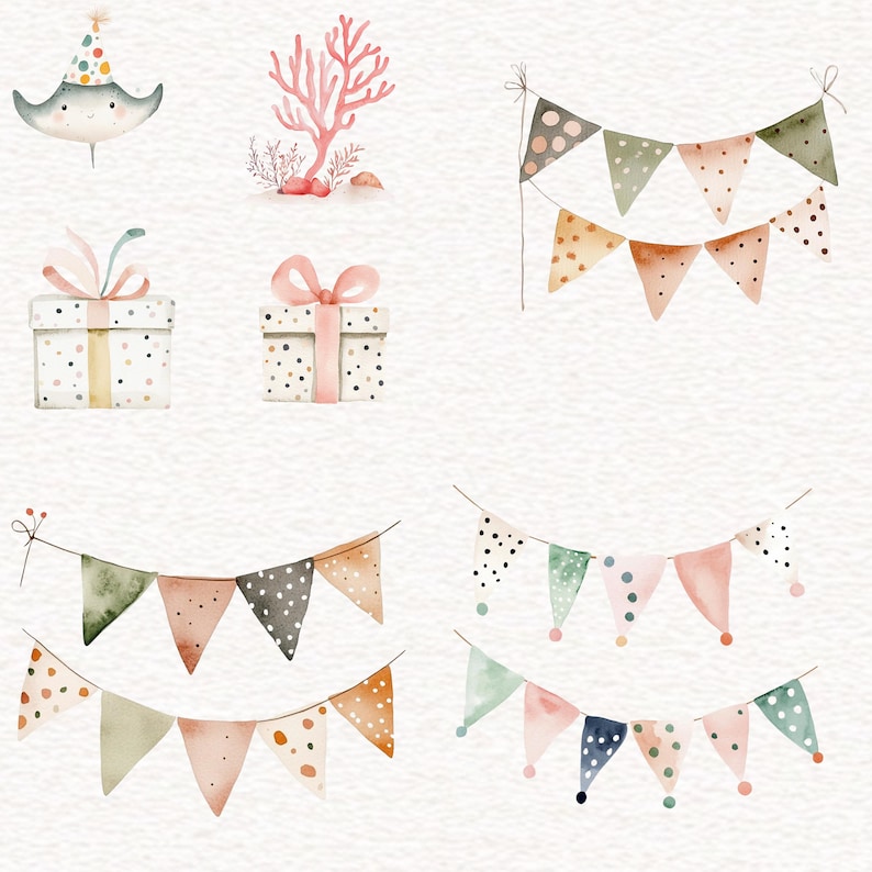 Watercolor Ocean Animals Birthday Party Clipart Undersea Animals ...