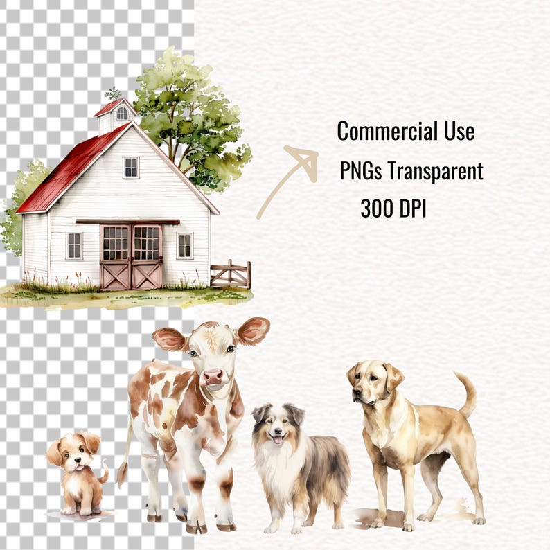 150 Watercolor Farm Life Clipart, Cute Farm Clipart, Farm Animal ...