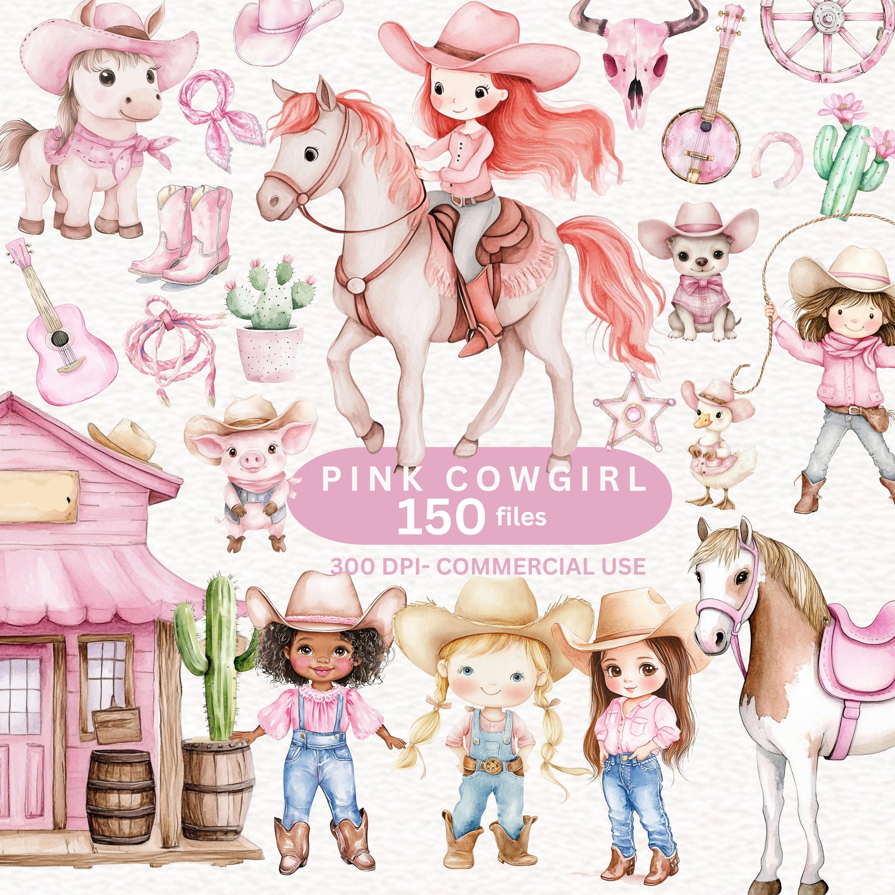 150 Pink Cowgirl Clipart, Cute Western Clipart, Cute Farm Animal ...
